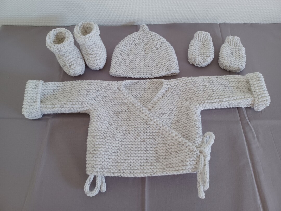 Set of 3 or 4 Pieces, Bra, Slippers, Hat, Mittens, Sea Salt Color, Baby ...