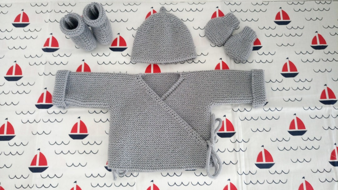 Set of 2, 3 or 4 Pieces: Bra, Slippers, Hat, Mittens, Gray Color, Oeko ...