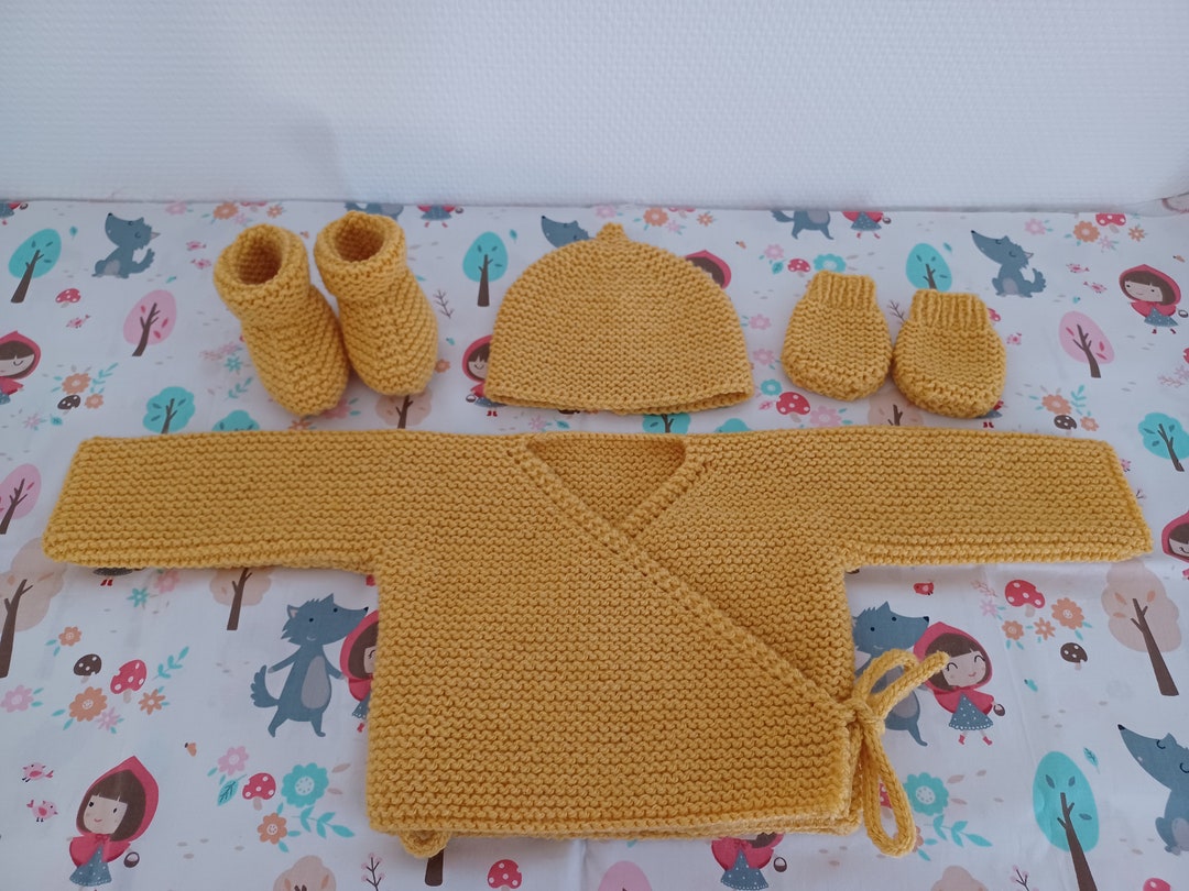 Set of 3 or 4 Pieces Bra Slippers Hat Mittens Mustard Yellow Color ...