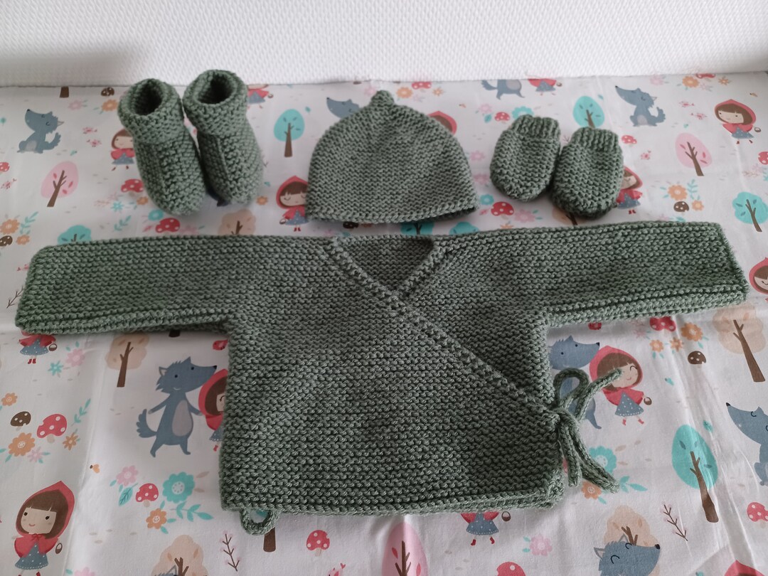 Set of 3 or 4 Pieces Bra, Hat, Slippers, Mittens, Khaki Green, Baby ...