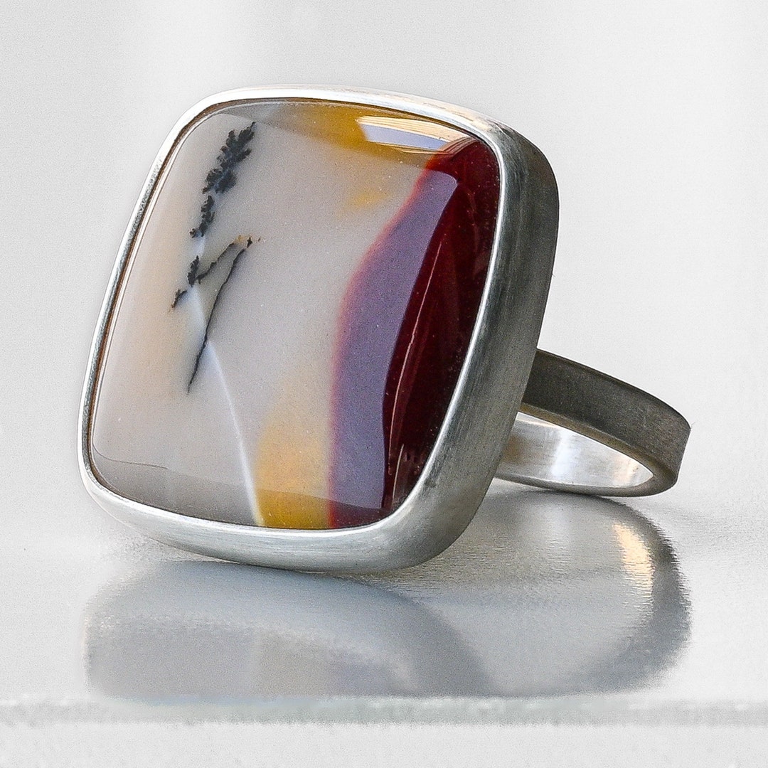 Square Mookaite Ring Handmade in Sterling Silver - Etsy