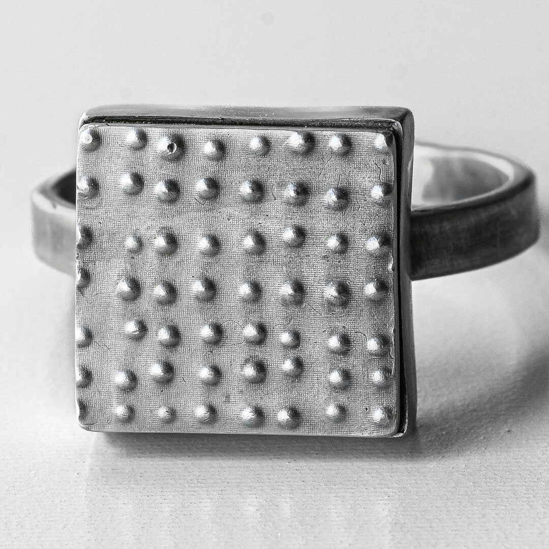 Square Textured Stud Dot Ring Handmade in Sterling Silver - Etsy