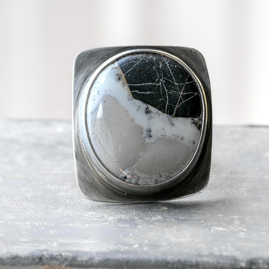 White Buffalo Ring With Shaped Backplate - Etsy
