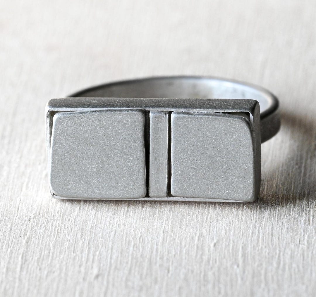 East West Two Tile Ring in Sterling Silver - Etsy