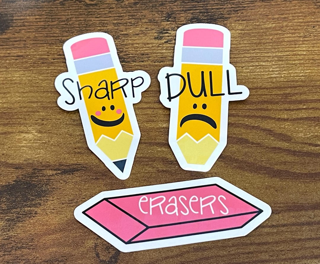 Sharp Dull Pencils and Erasers Sticker Set - Waterproof Cup Labels for ...
