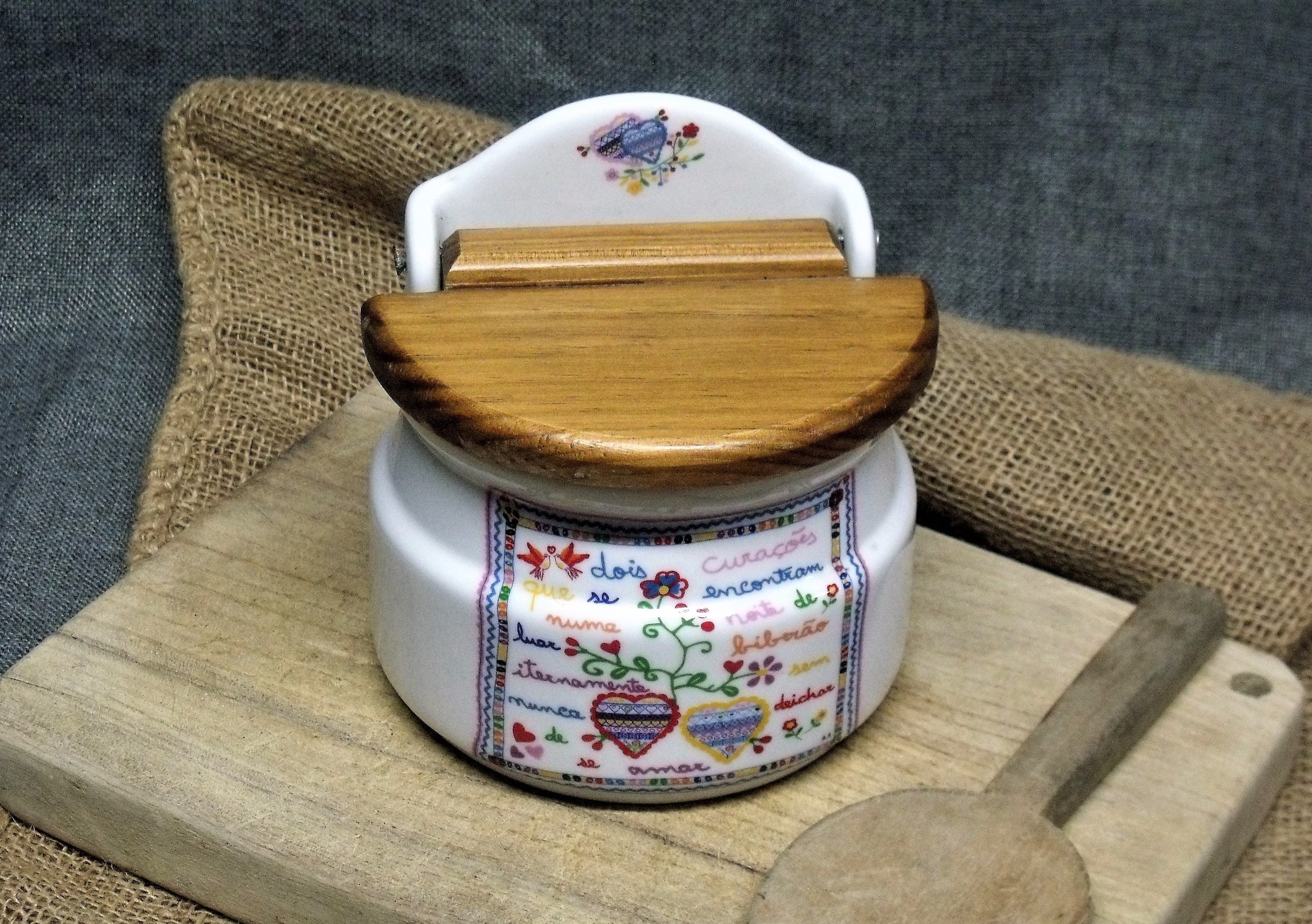 Vintage Ceramic Folk Art Salt Box