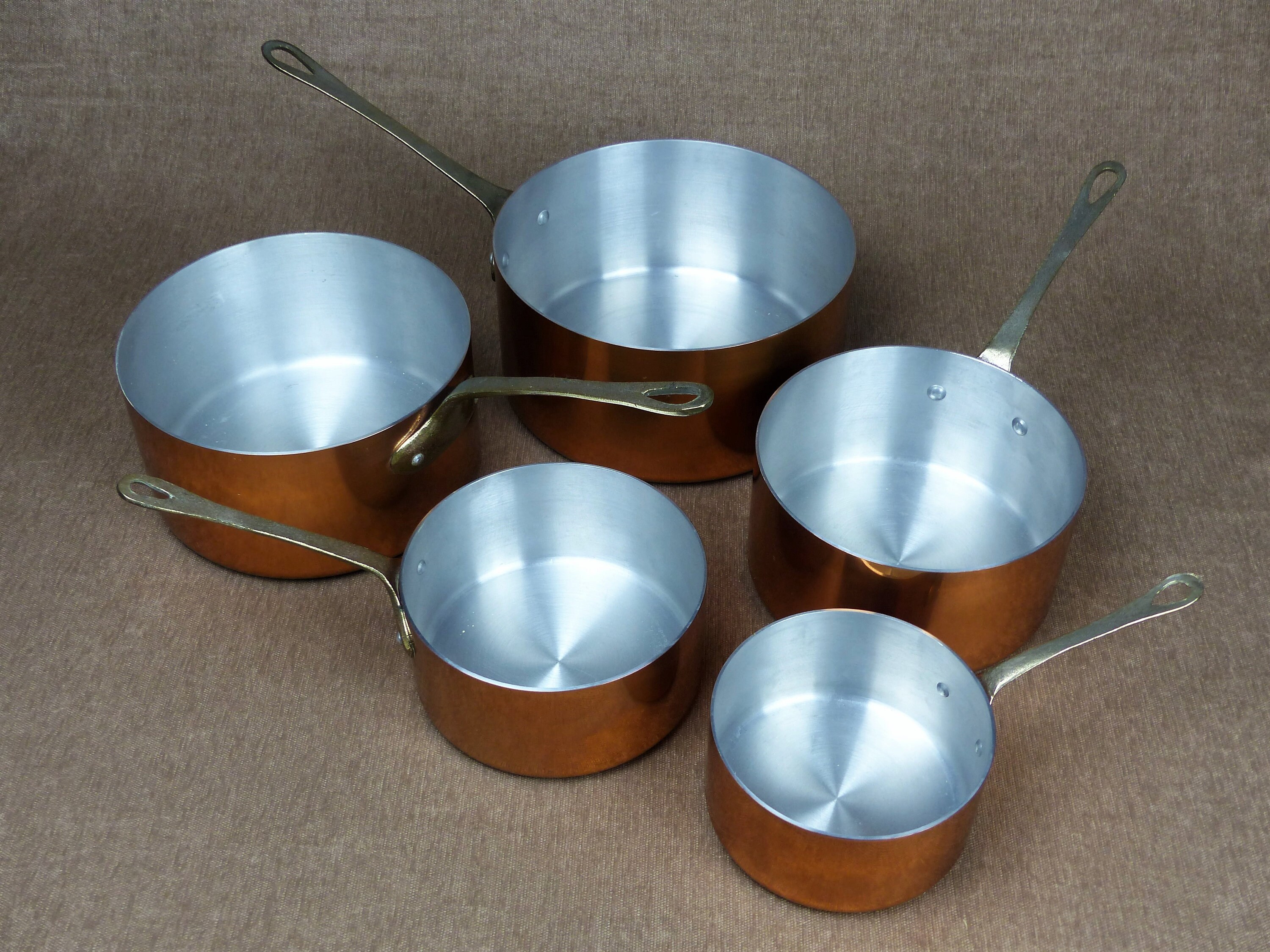 Vintage French Copper Pans - Set of 5