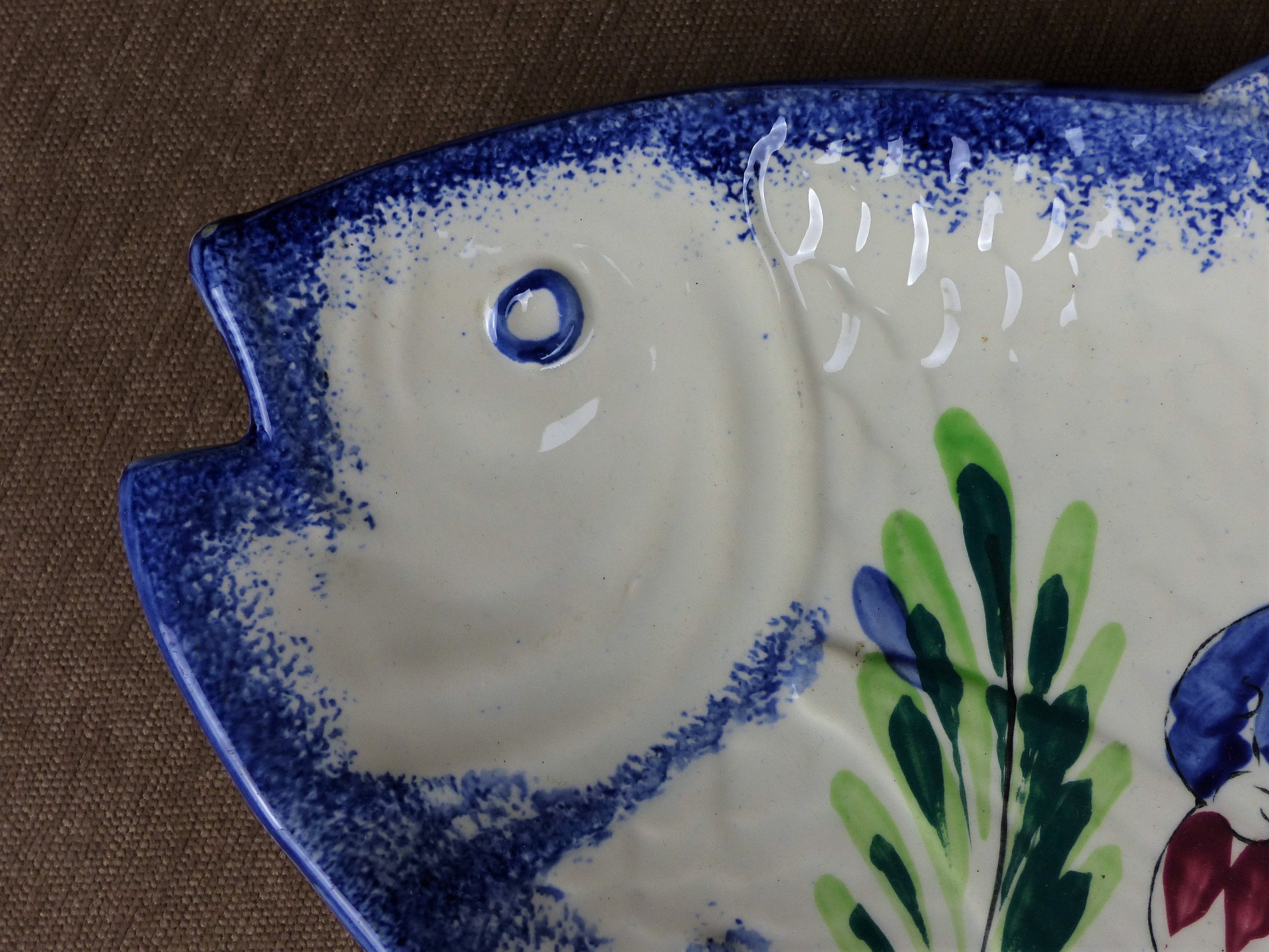 Vintage French Breton PORNIC Pottery Fish Platter