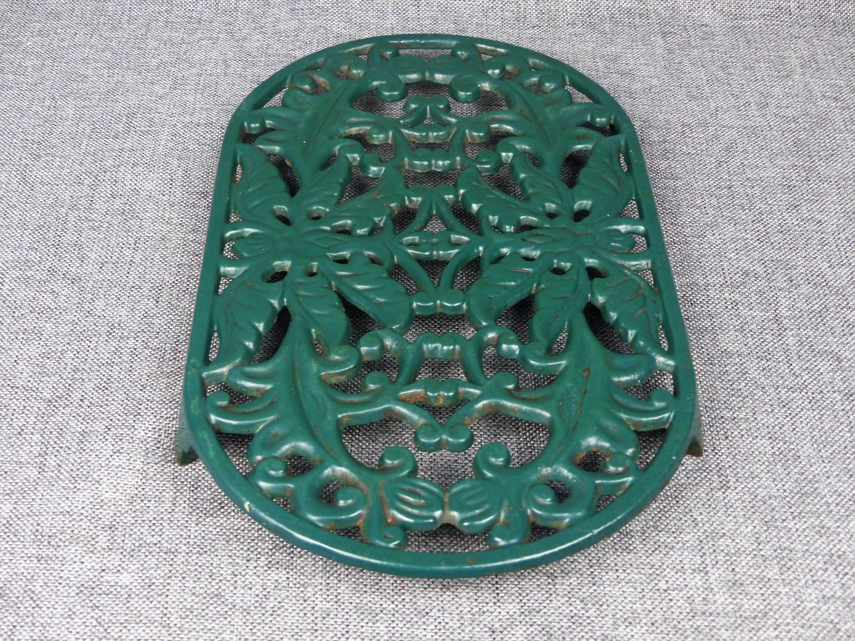 Vintage French Green Enamel Cast Iron Trivet
