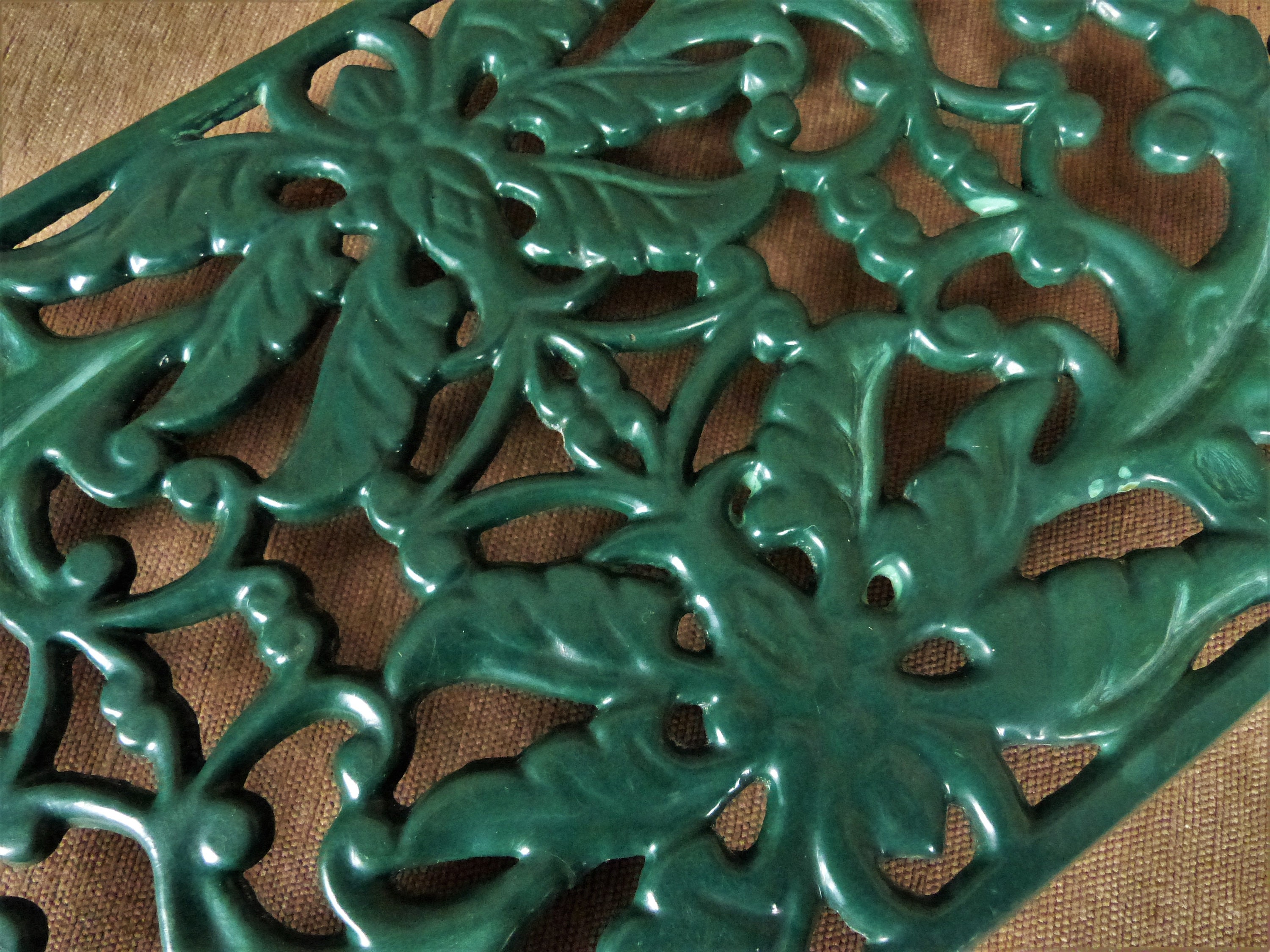 Vintage French Green Enamel Cast Iron Trivet