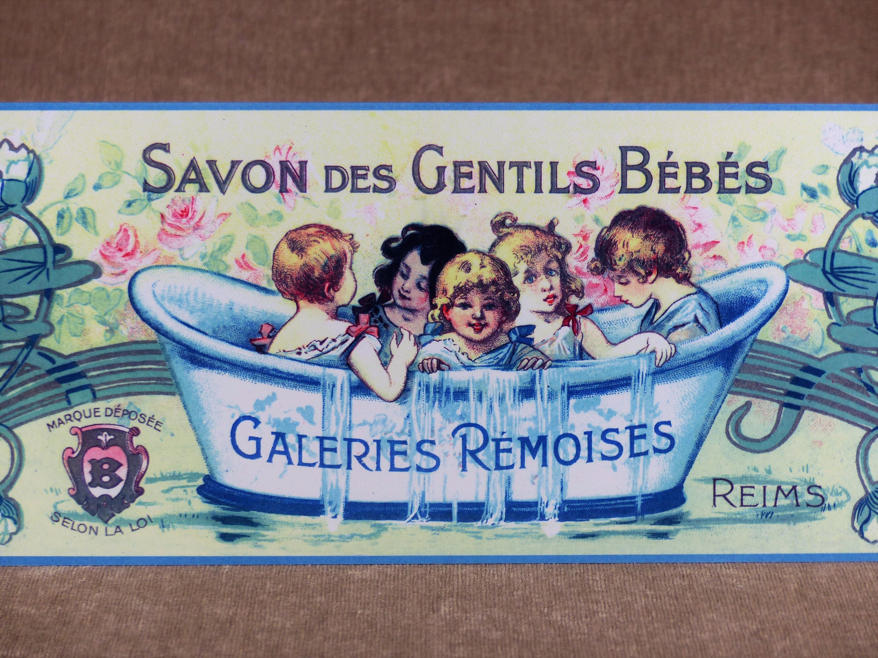 French Retro Metal Tin Sign - Savon des Gentils Bébés