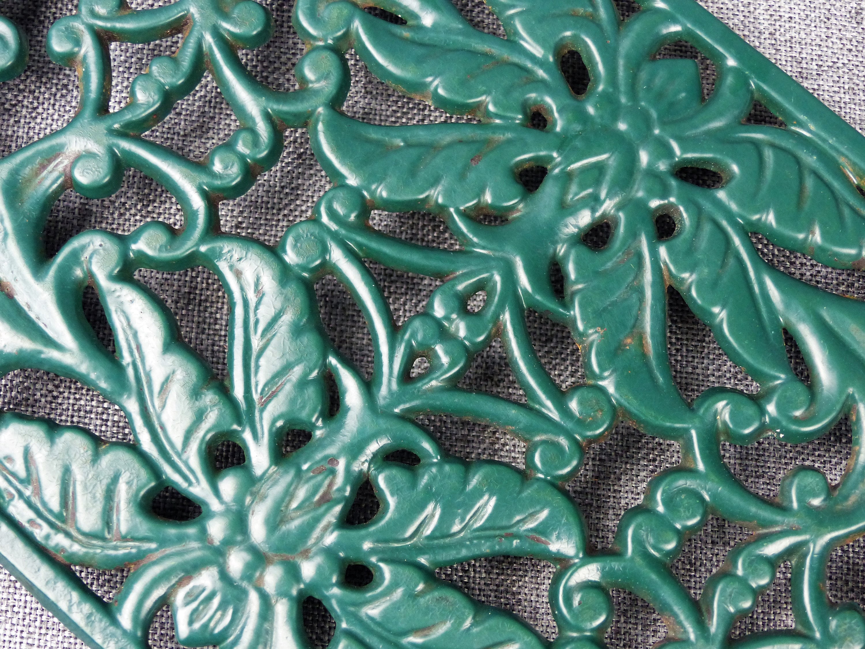 Vintage French Green Enamel Cast Iron Trivet