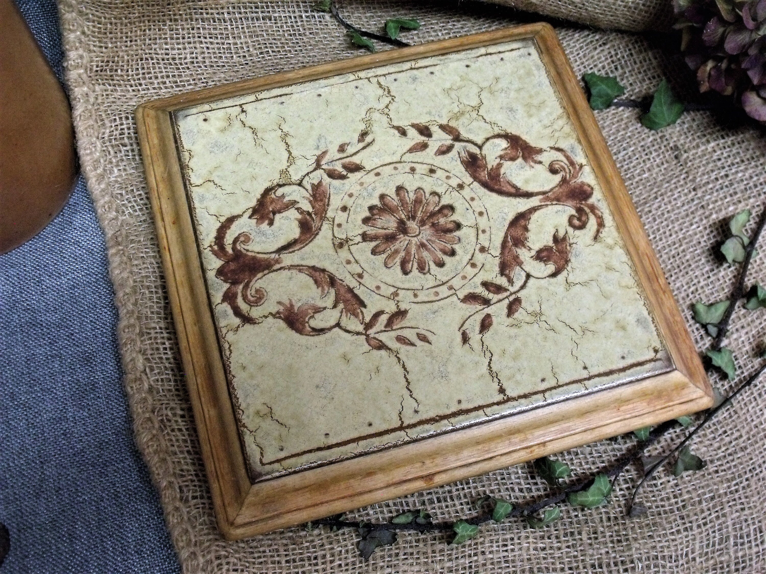 French Vintage Ceramic Tile Trivet