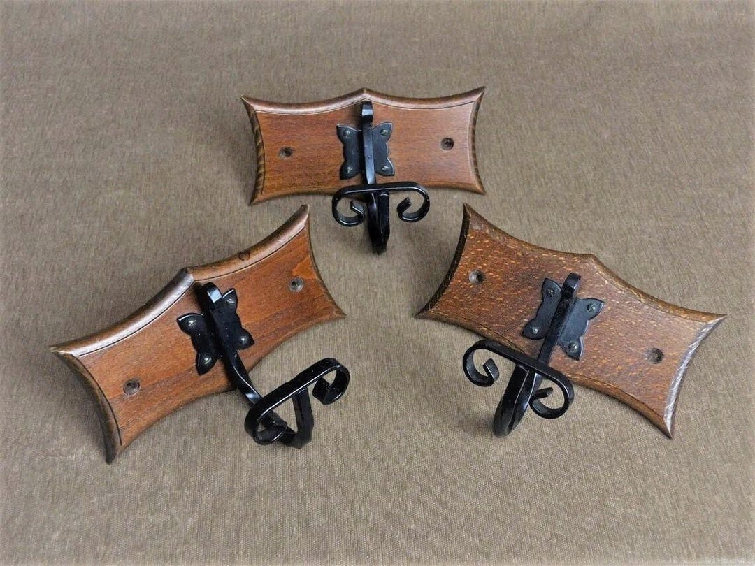 Vintage French Oak & Wrought Iron Coat Hooks - Etsy