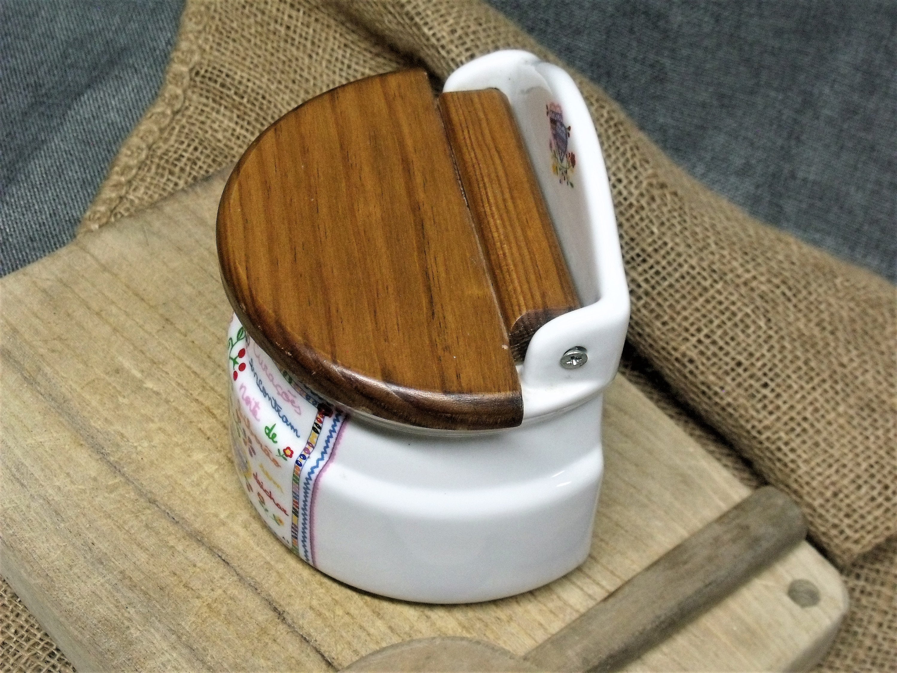 Vintage Ceramic Folk Art Salt Box