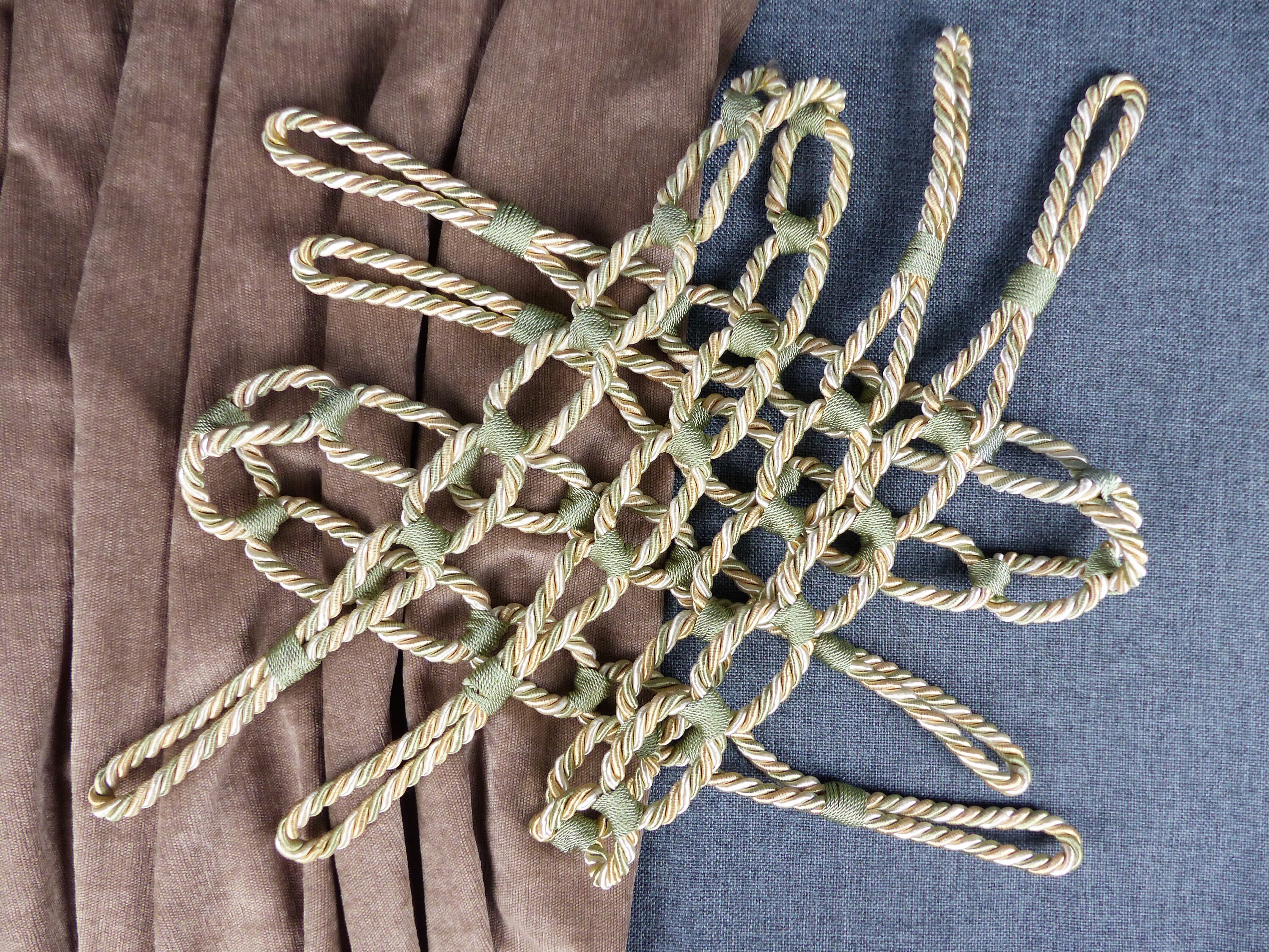 2 Pairs of Vintage French Satin Cord Chain Curtain Tie-Backs