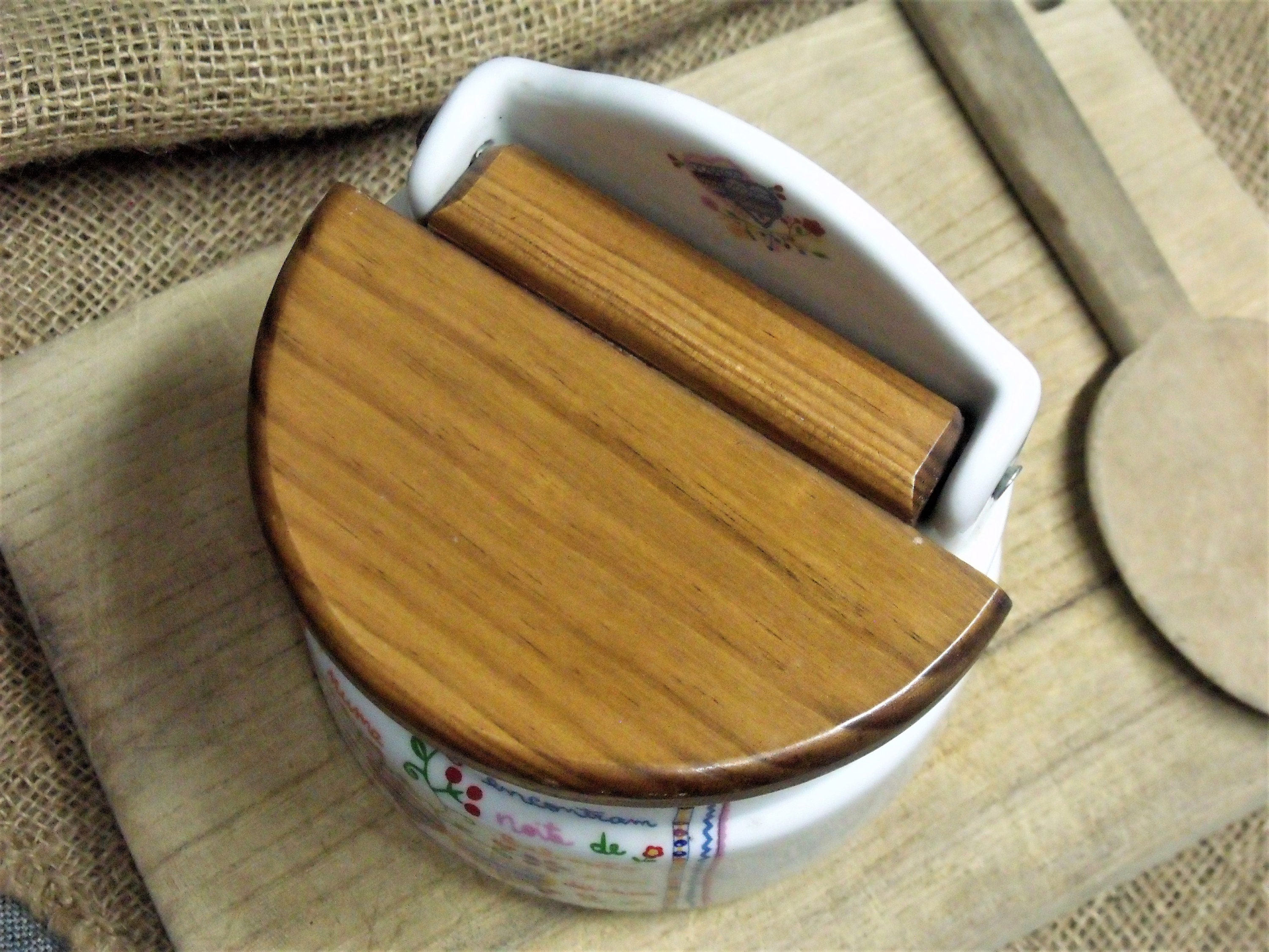 Vintage Ceramic Folk Art Salt Box