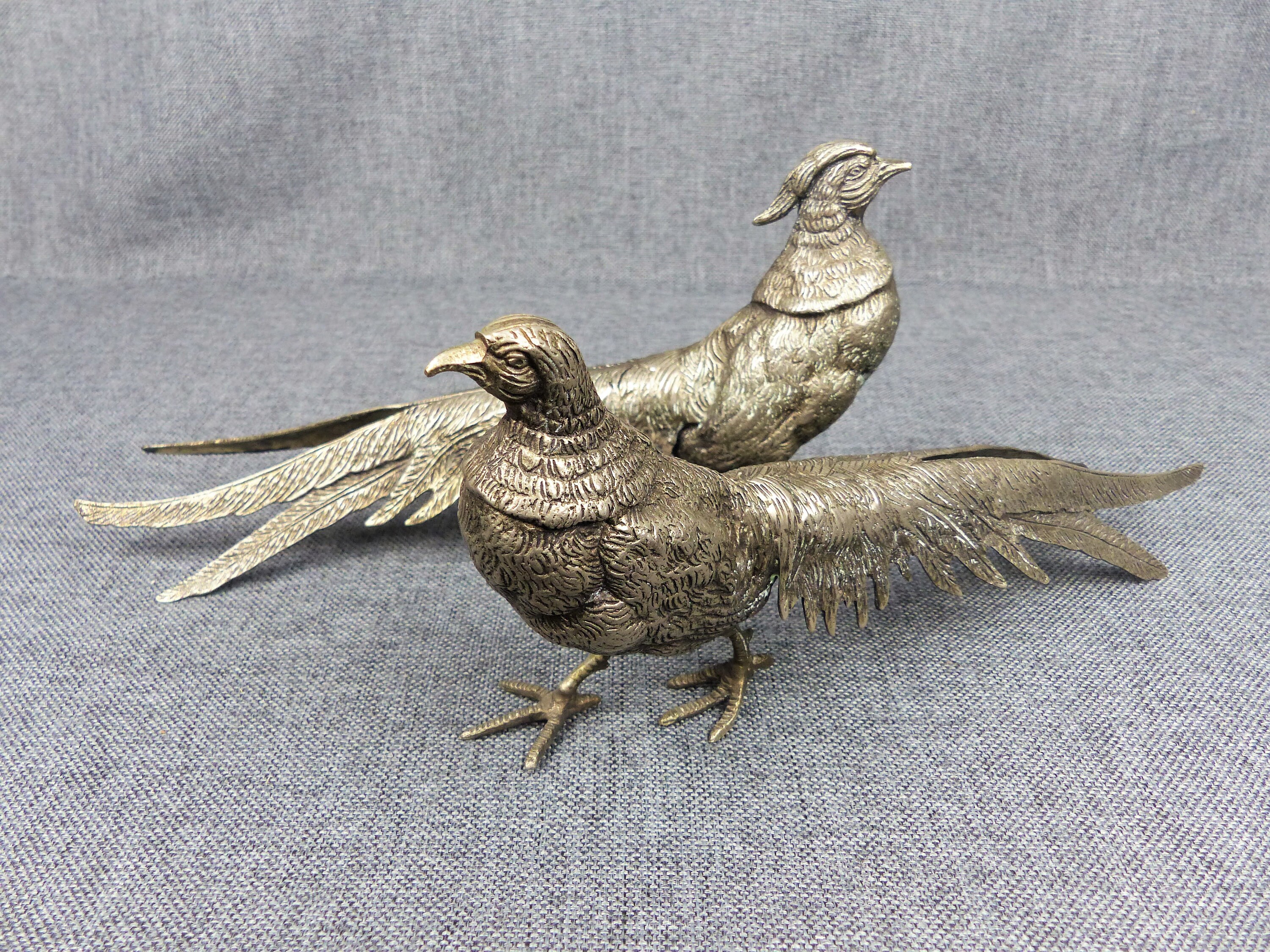 Pair of Art Deco French Silver Pheasant Table Centerpieces