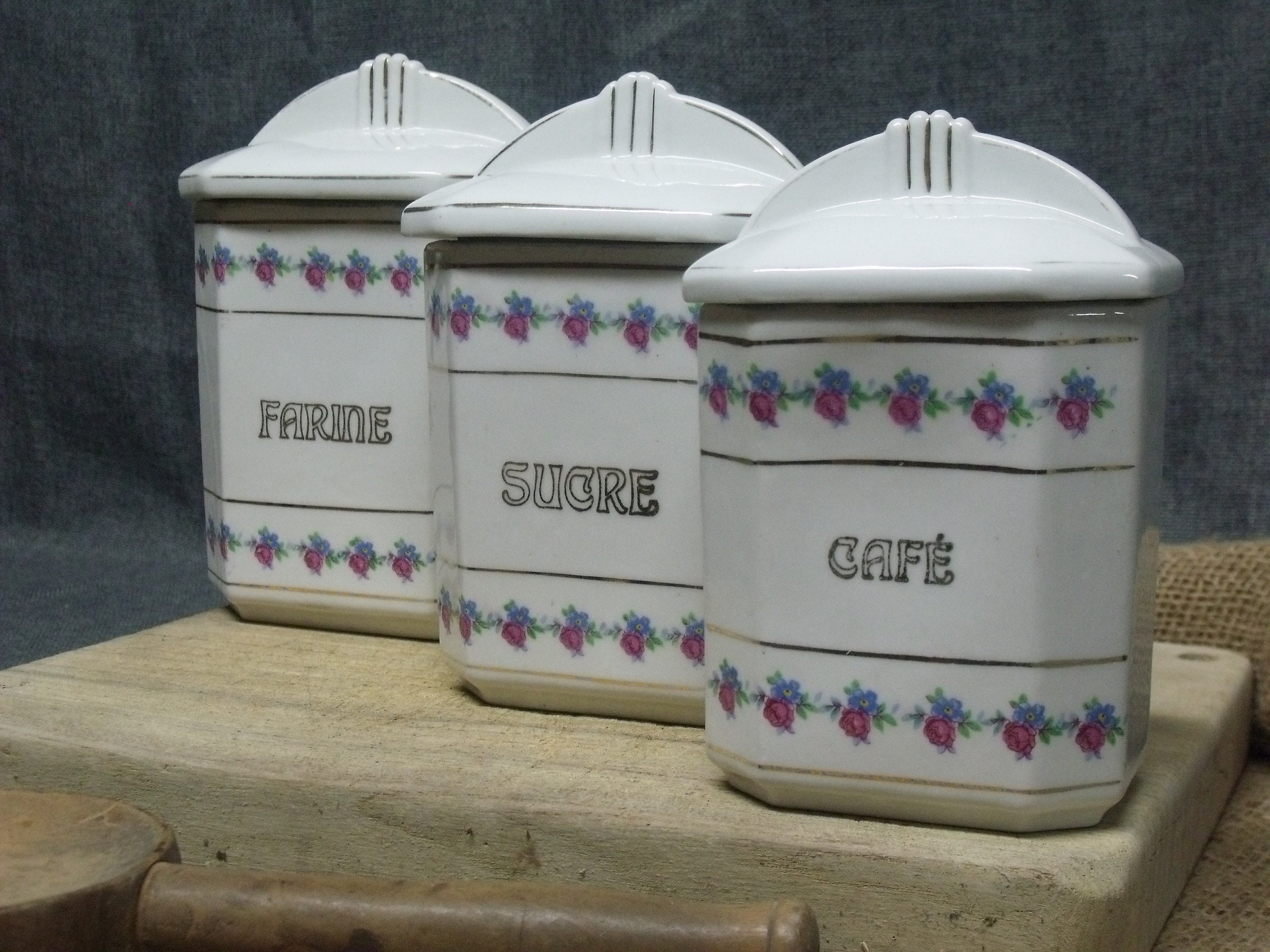 Antique French Art Deco Kitchen Canister Set