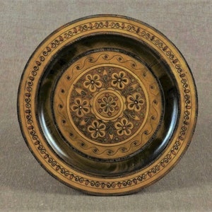 Vintage Hand Engraved Wooden Platter With Inlaid Copper - Etsy