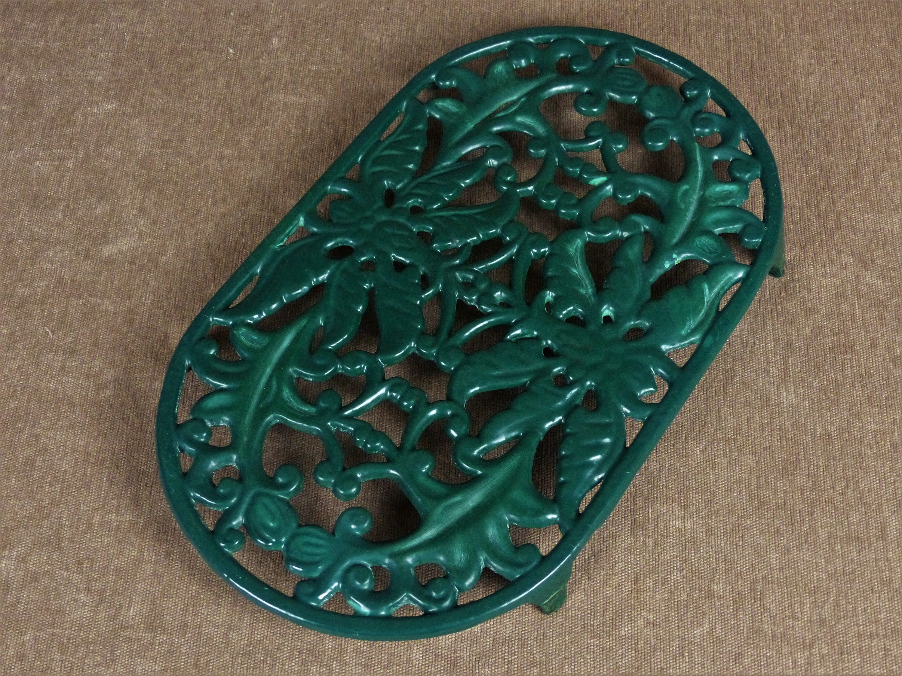 Vintage French Green Enamel Cast Iron Trivet