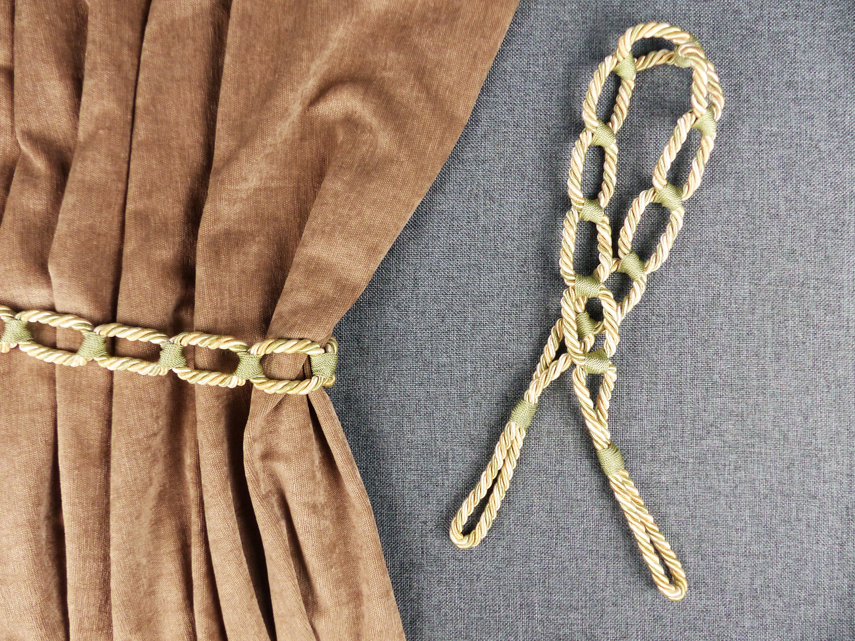 2 Pairs of Vintage French Satin Cord Chain Curtain Tie-Backs
