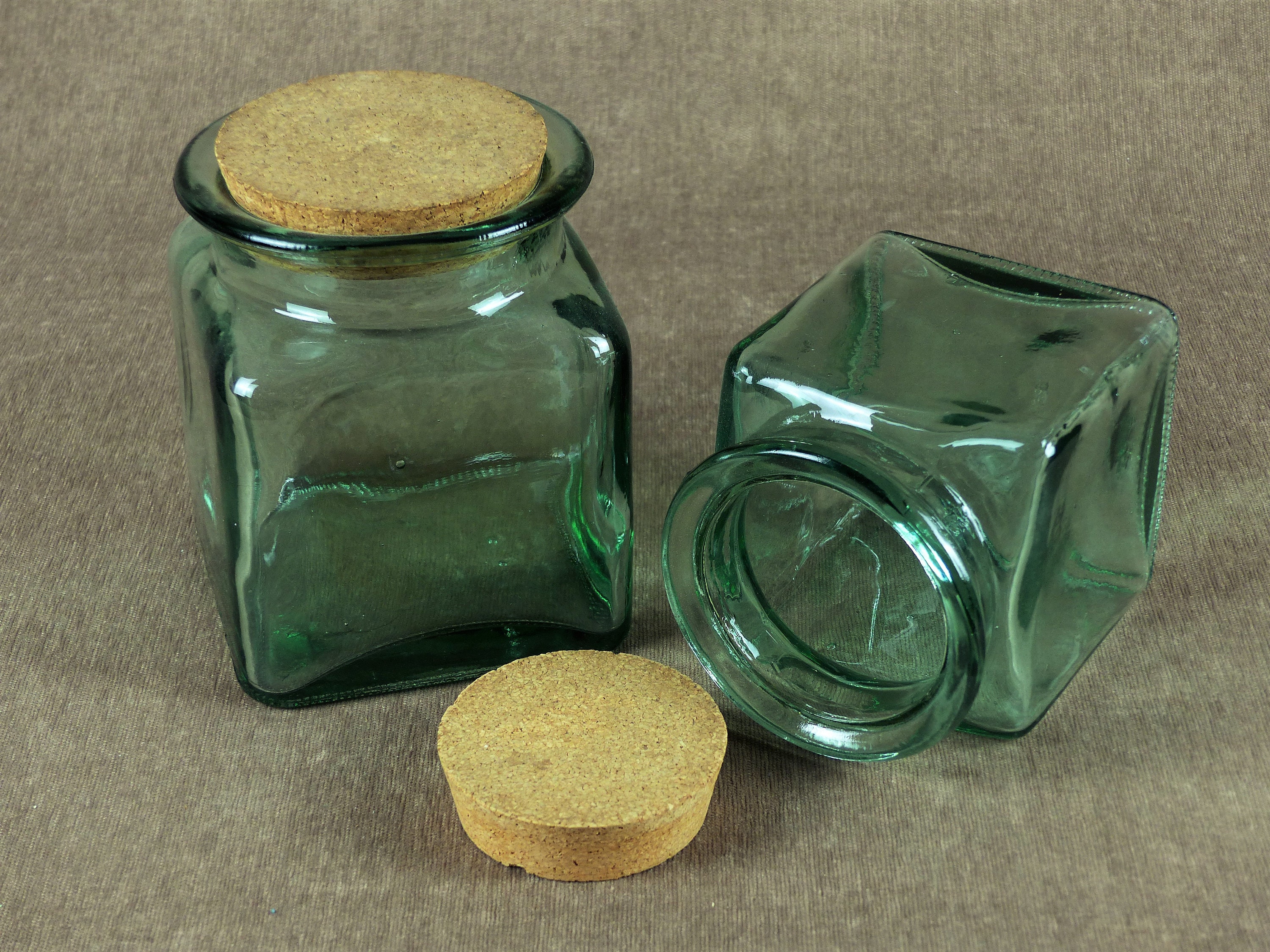 Pair of Vintage Farmhouse Green Glass Canisters
