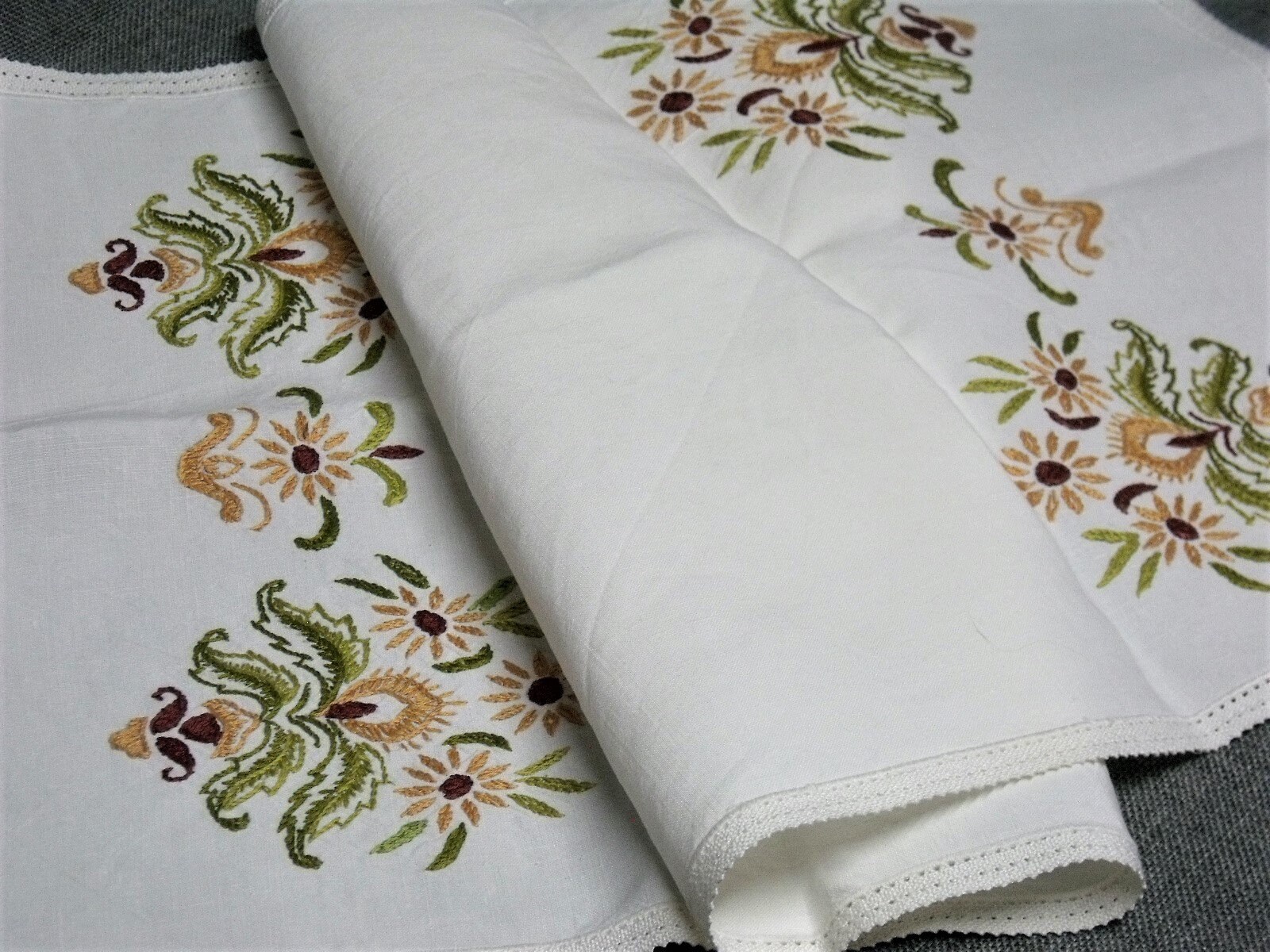 Small Vintage French Hand Embroidered Tablecloth