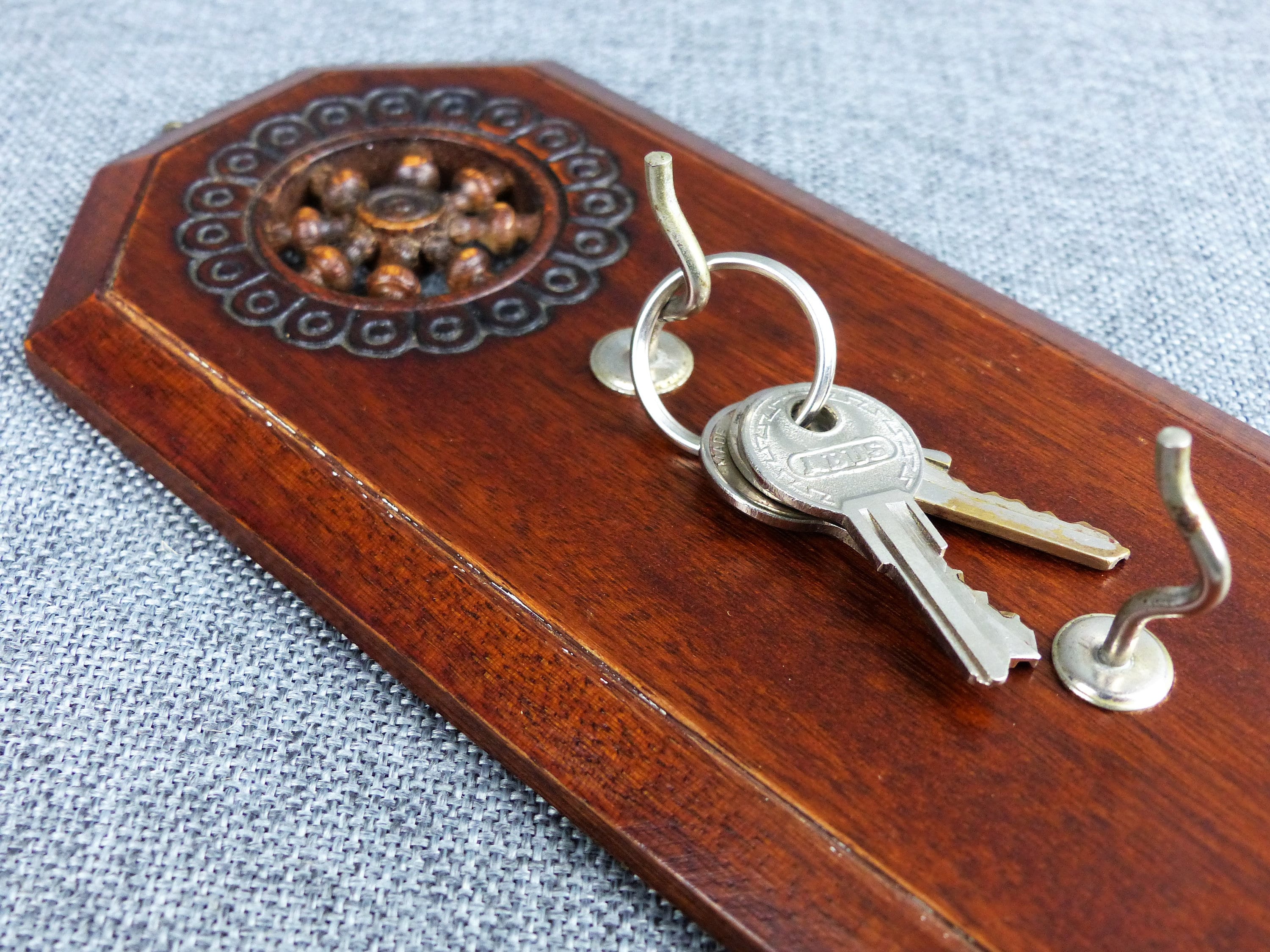 Vintage French Farmhouse Wooden Key Holder