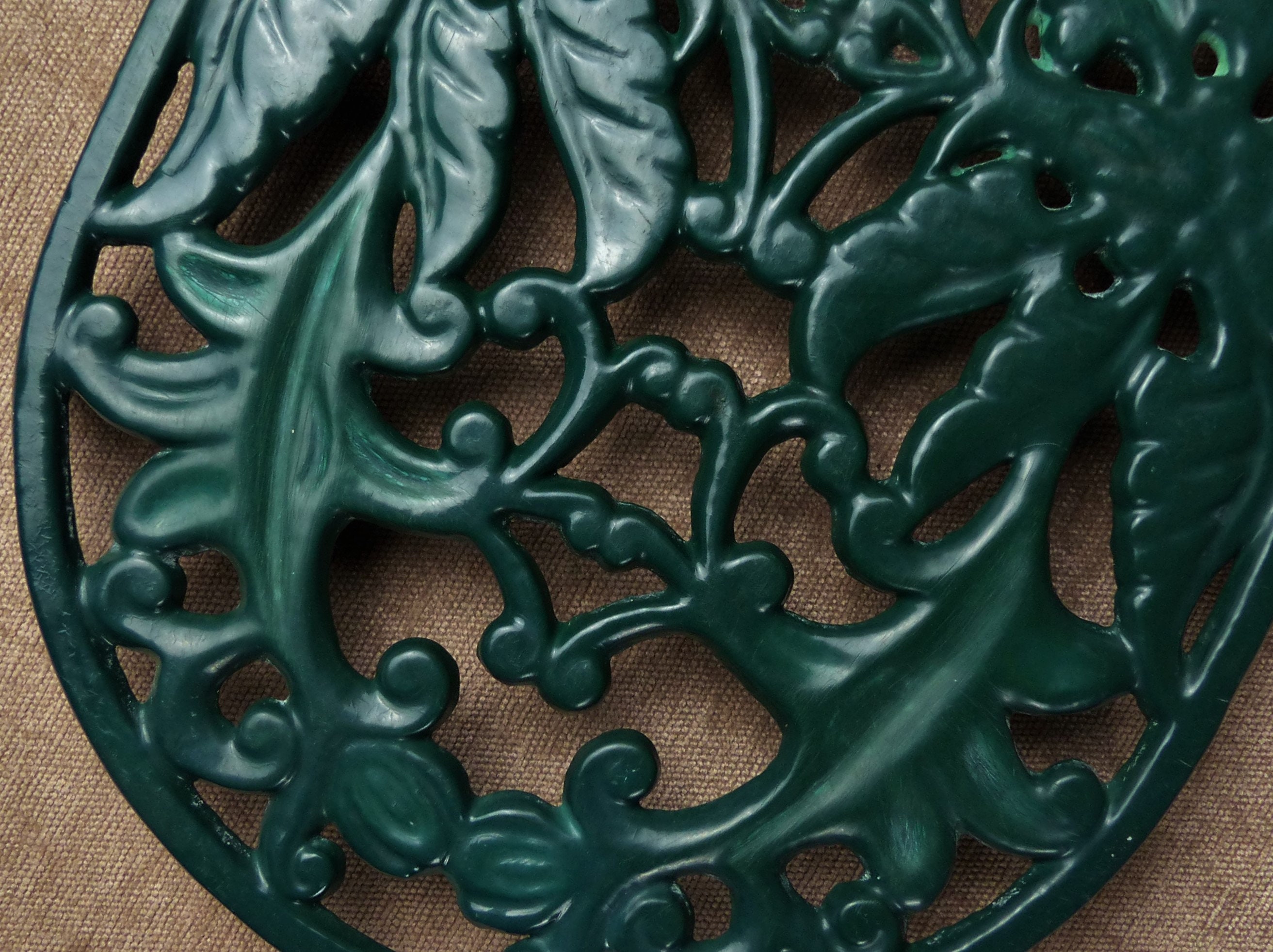 Vintage French Green Enamel Cast Iron Trivet