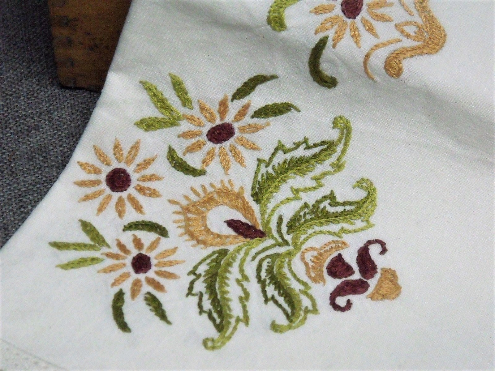 Small Vintage French Hand Embroidered Tablecloth