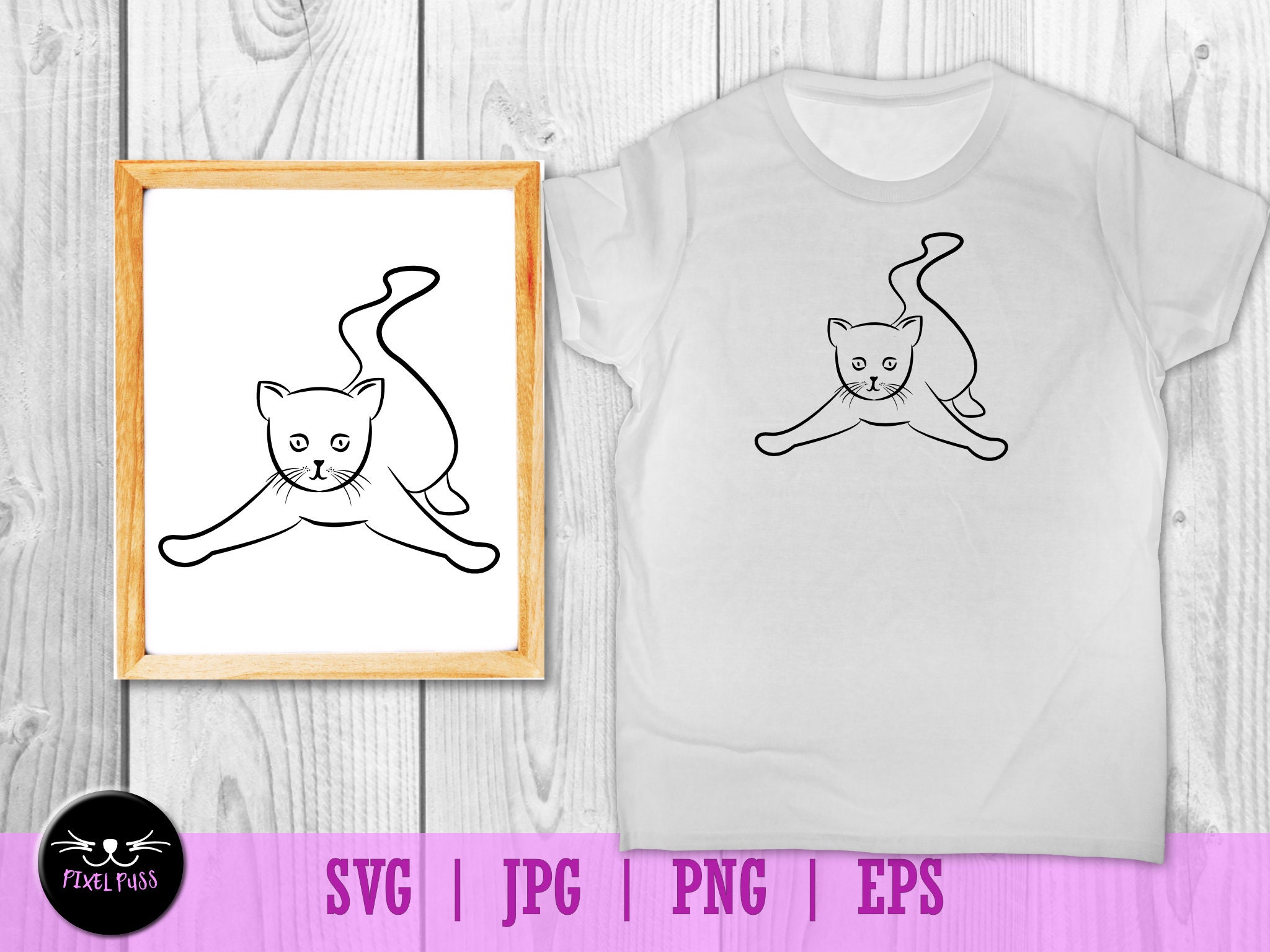 Cat Kitten Playing Line Art SVG Vector Illustration With PNG, EPS, Jpeg ...