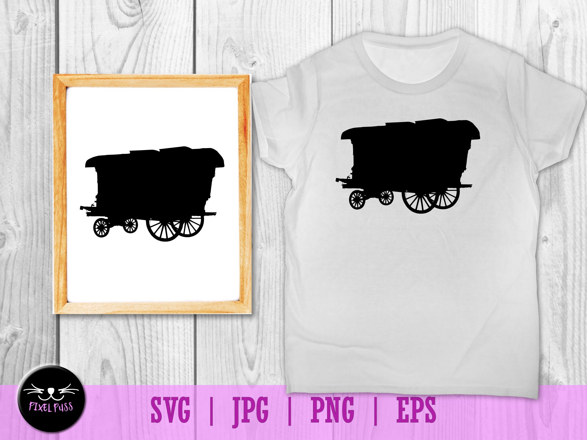 Covered Wagon Silhouette SVG Vector Illustration With PNG, EPS, Jpeg ...