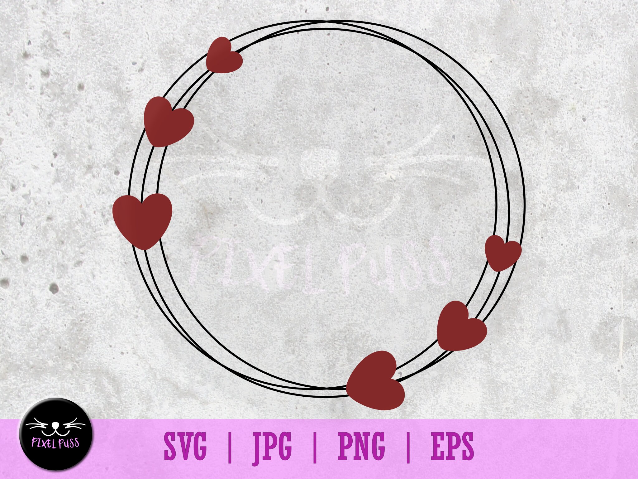 Circle Geometric Hearts Frame Border Valentine's Day SVG Text Vector ...