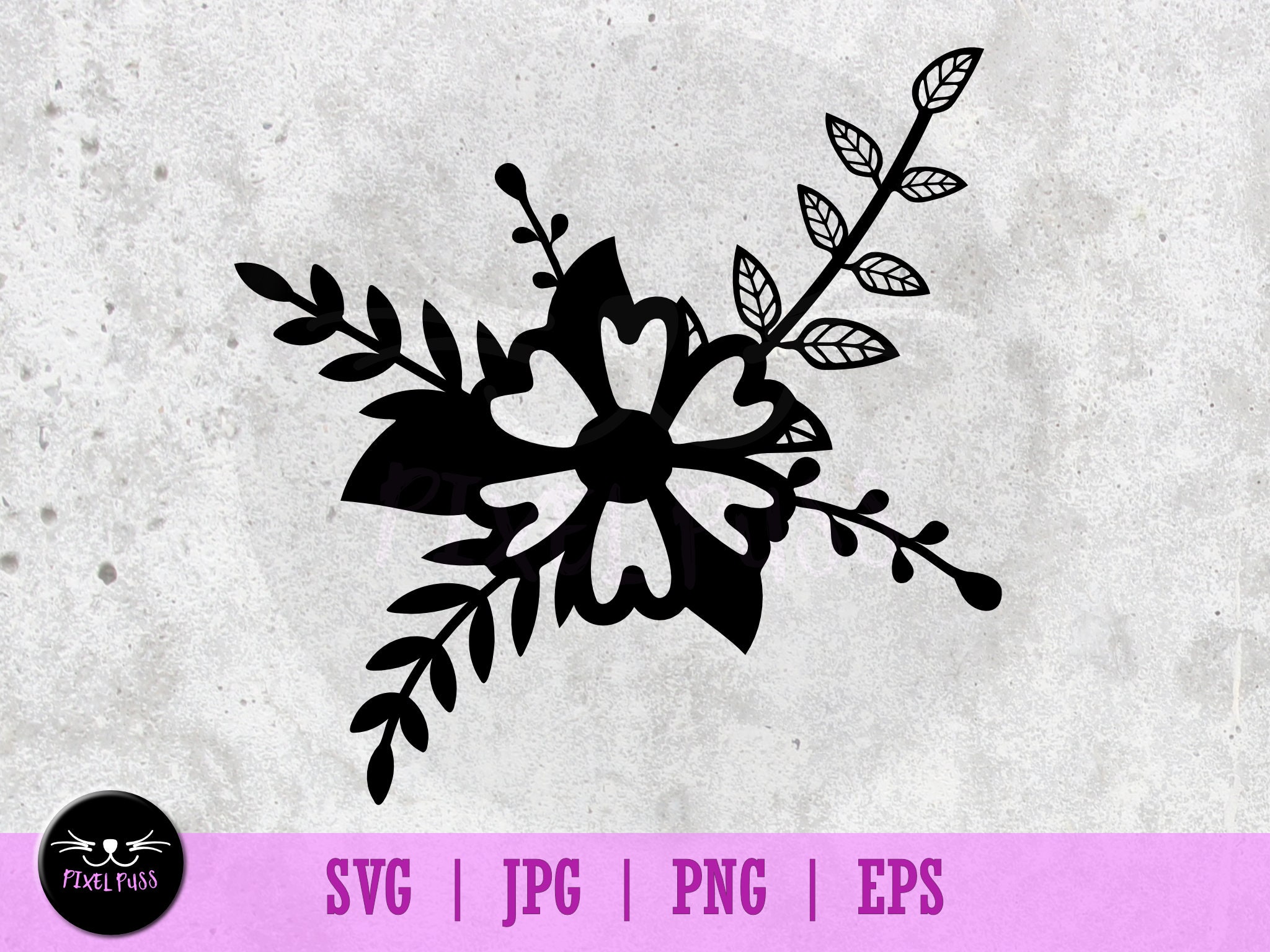Flower and Leaves SVG, Floral Element Svg, Flower Line Art, Wild Flower ...