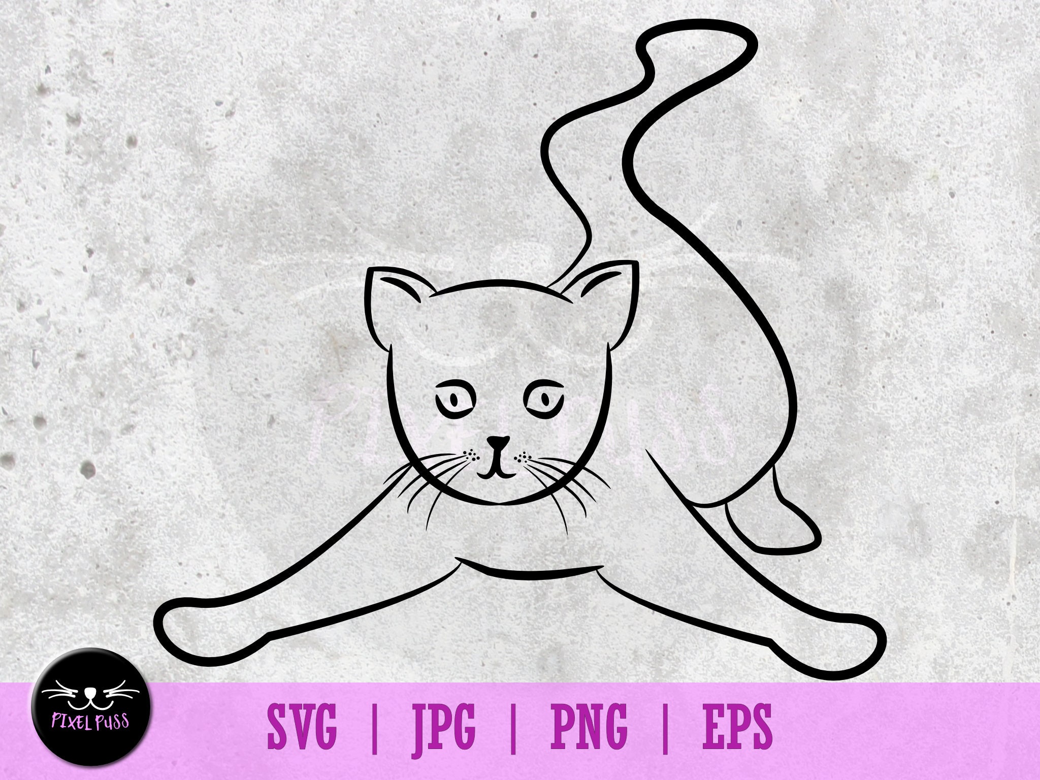 Cat Kitten Playing Line Art SVG Vector Illustration With PNG, EPS, Jpeg ...