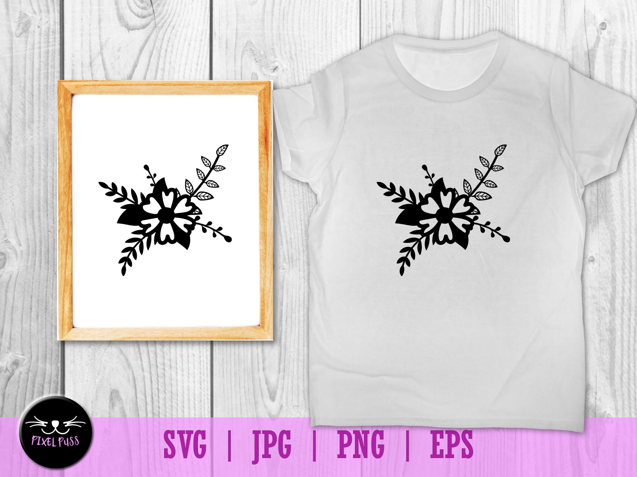 Flower and Leaves SVG, Floral Element Svg, Flower Line Art, Wild Flower ...