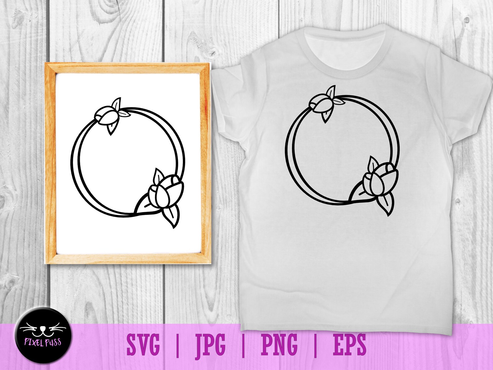 Simple Rose SVG, Rose Frame Svg, Circle Border Design, Circle Floral ...