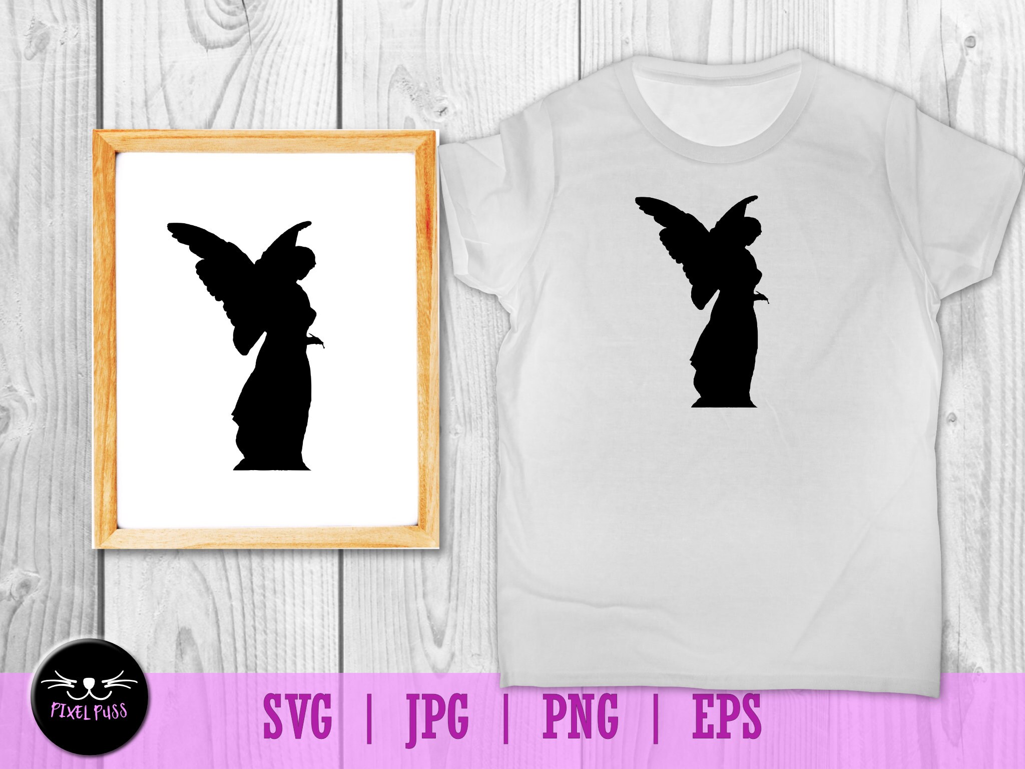 Angel SVG Christian Wall Decal Statue Silhouette Religious Wall Decal ...