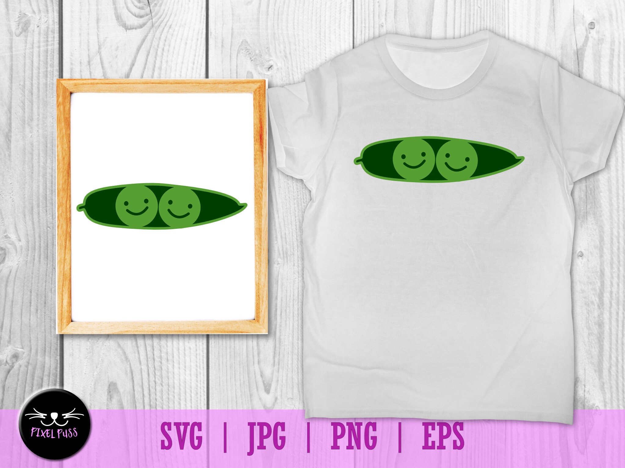 Cute Two Peas in a Pod Cartoon Line Art SVG Vector Illustration PNG ...
