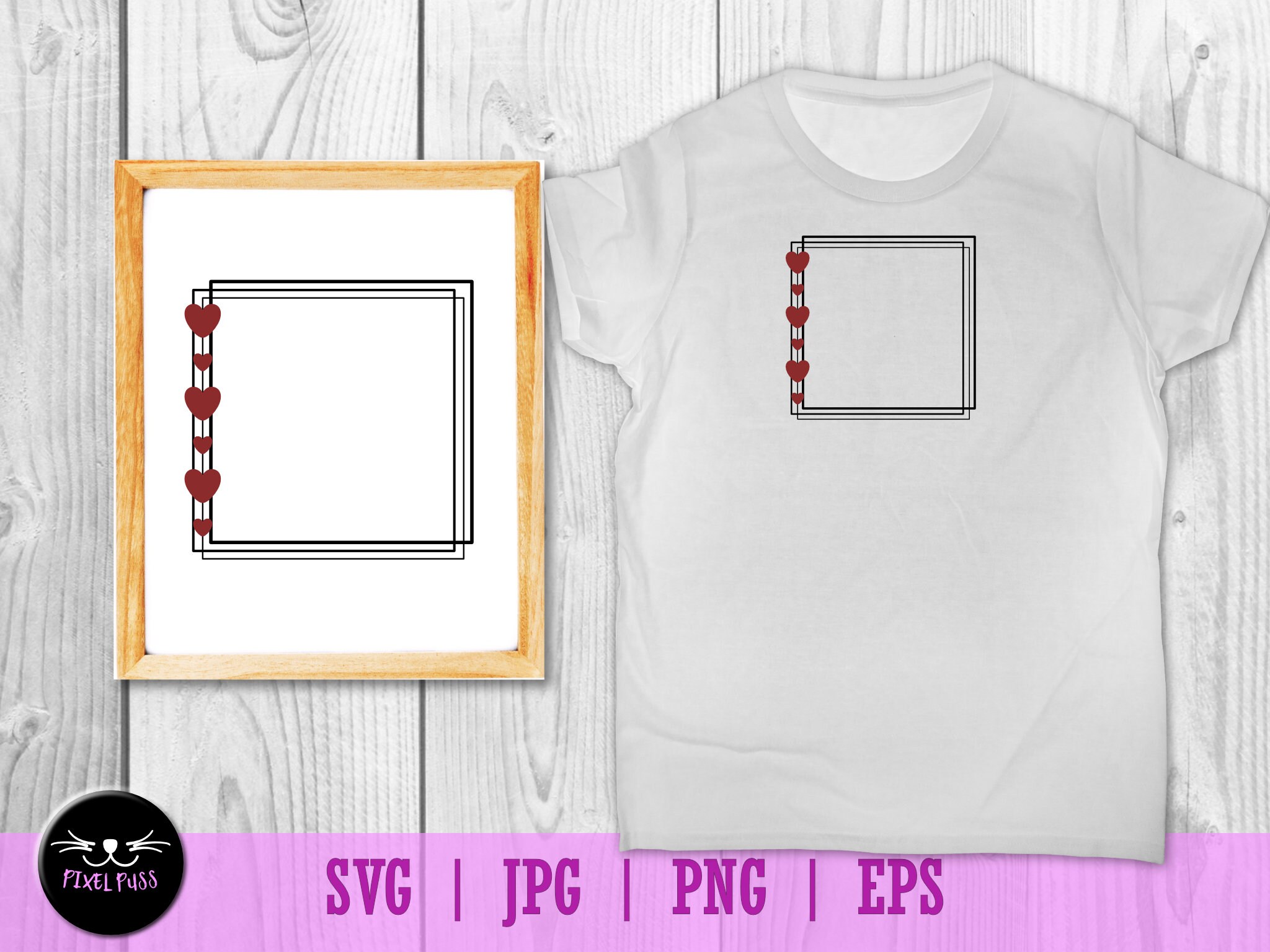 Square Rectangle Hearts Frame Border Valentine's Day SVG Text Vector ...
