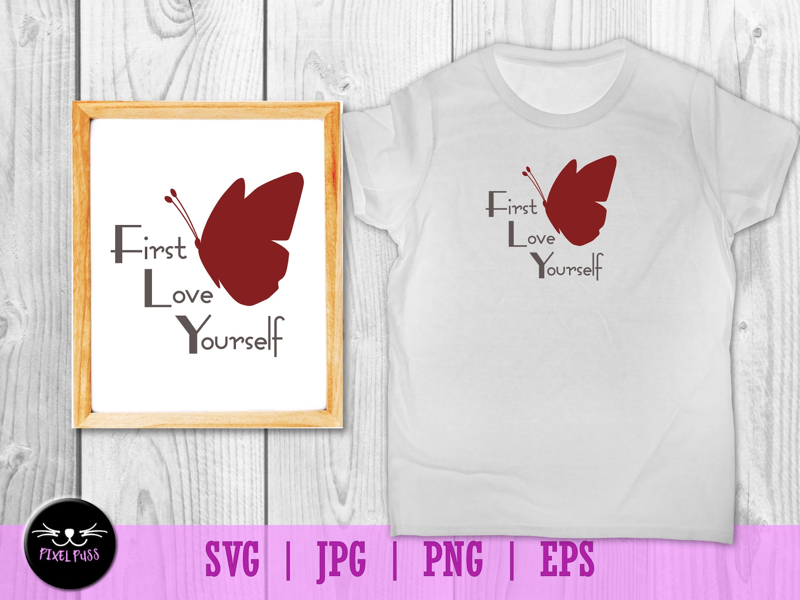 First Love Yourself Butterfly Fly Text Quote Inspirational Decal SVG ...