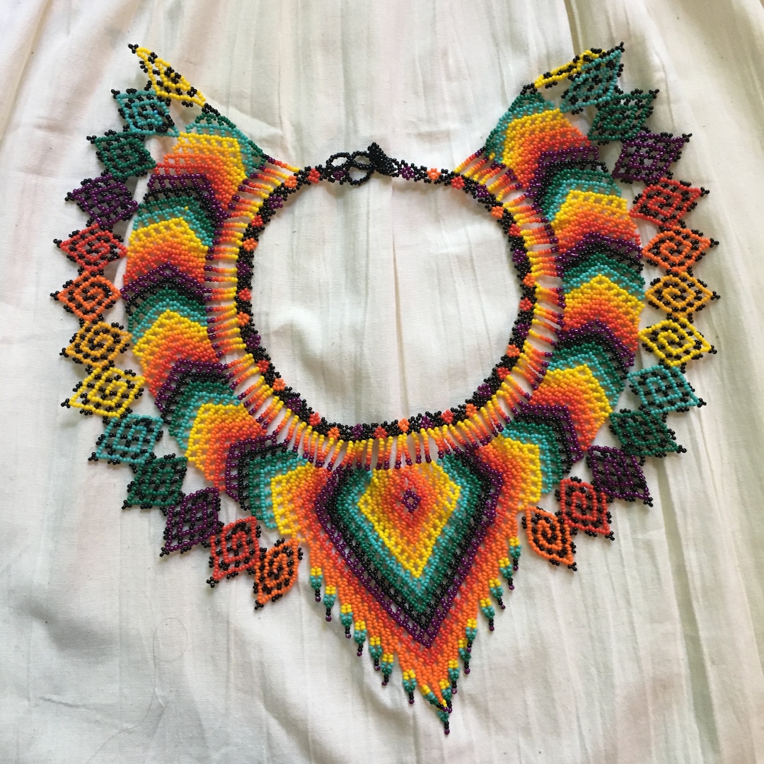 Handmade Mexican Huichol Bead Necklace Huichol Folk Art - Etsy