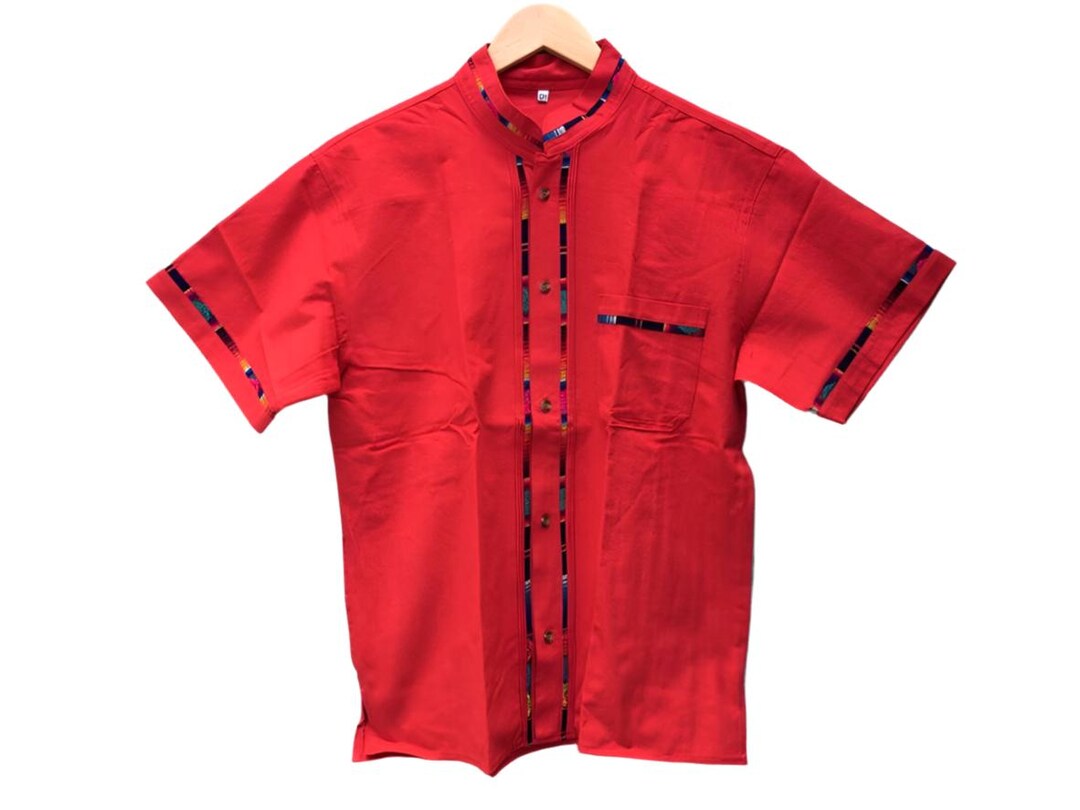 Handmade Men's Traditional Red Mexican Guayabera - Size Small Medium ...