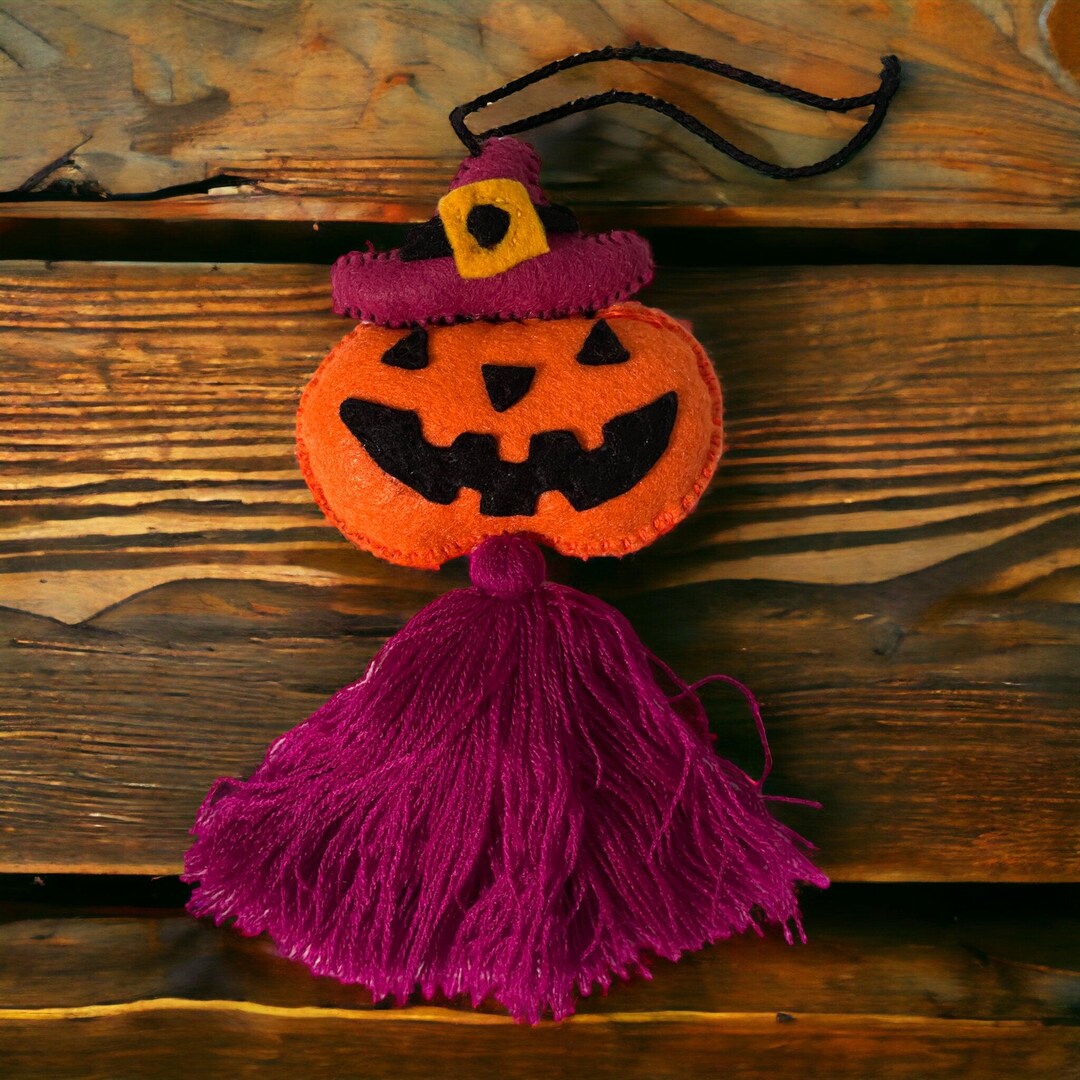 Handmade Mexican Embroidered Halloween Pumpkin Jack-o-lantern Pom Pom ...