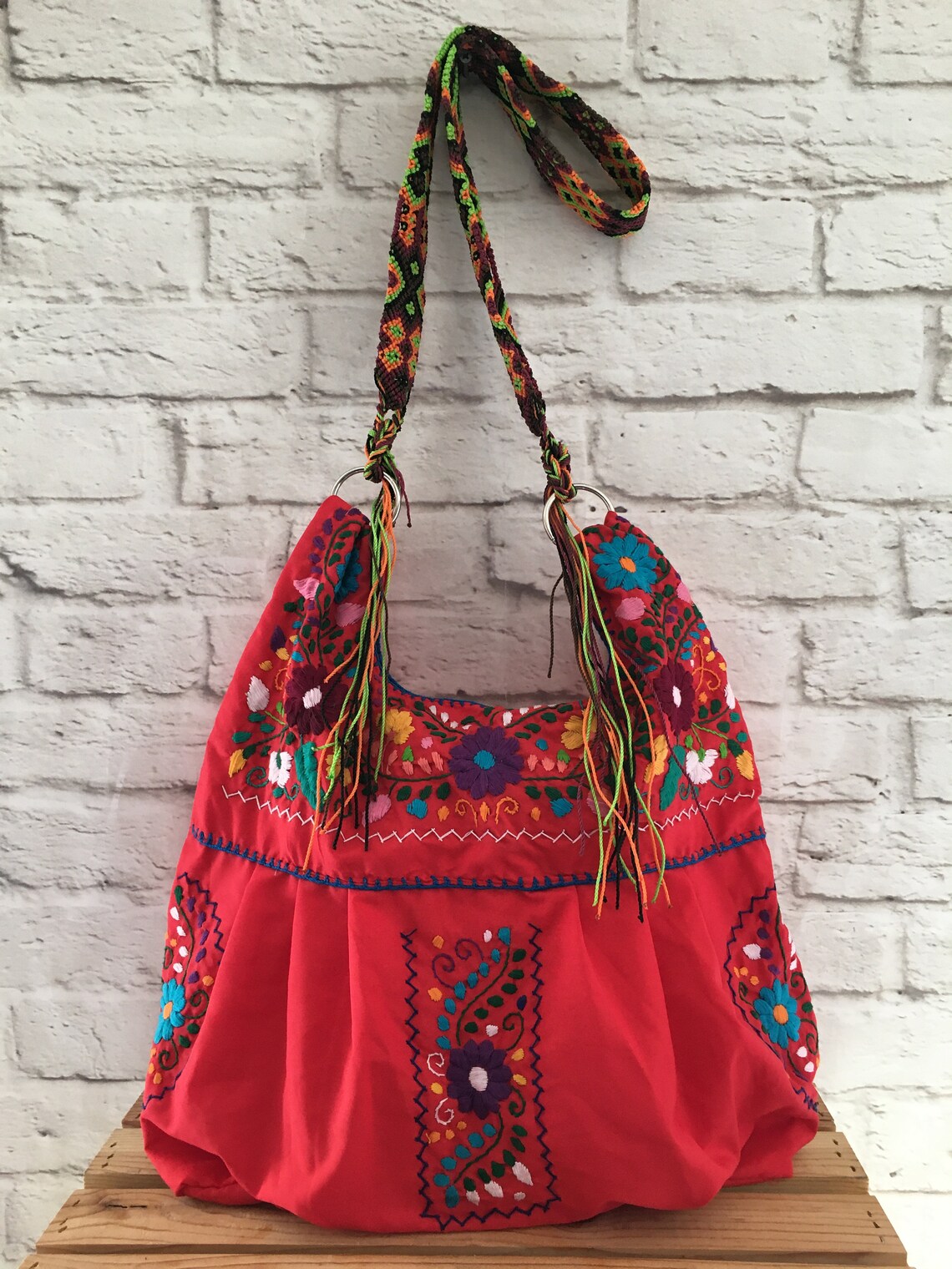 Handmade Floral Embroidered Mexican Satchel or Morral Bag | Etsy