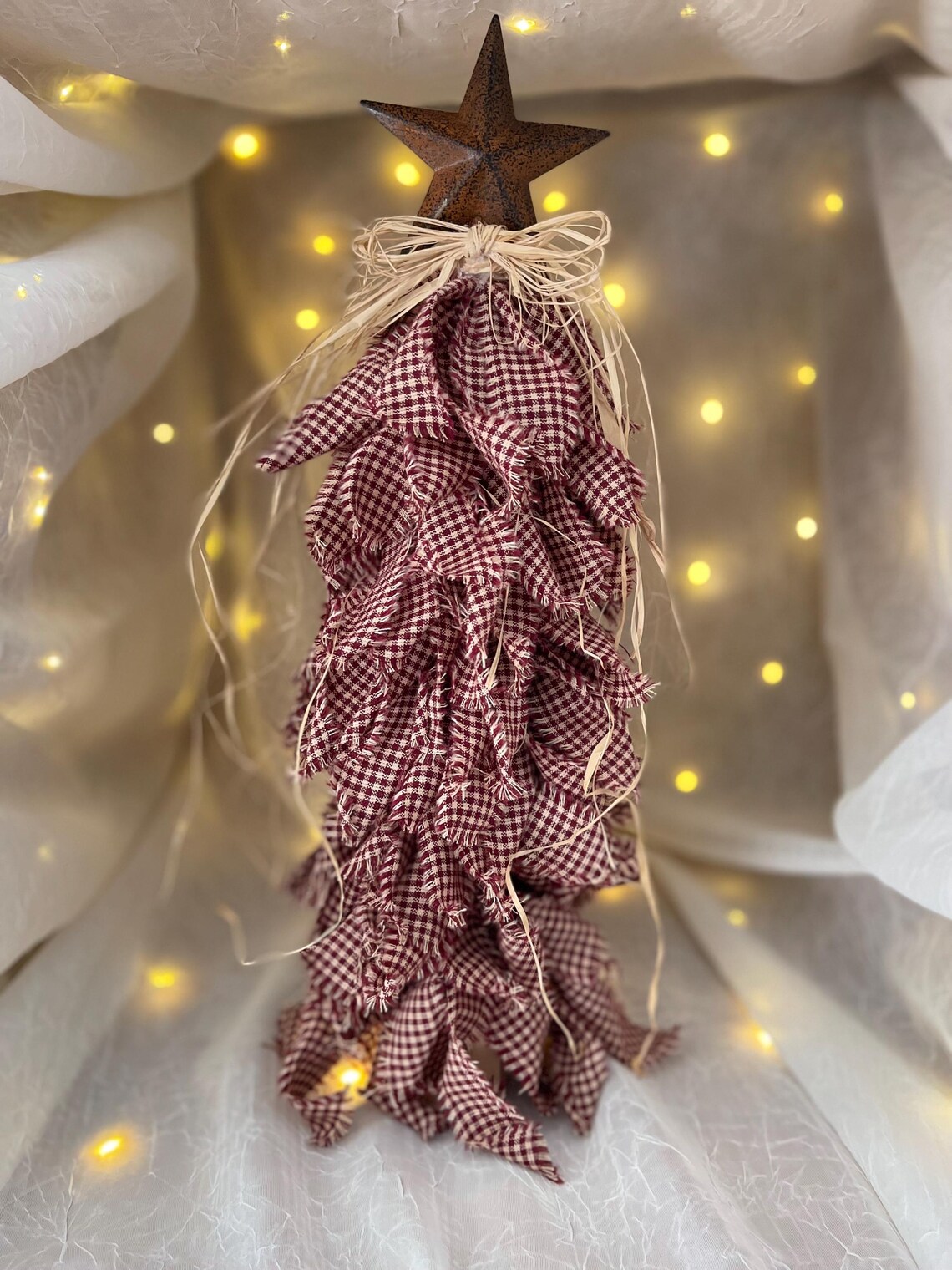 Burgundy Homespun Fabric Rag Tree - Etsy
