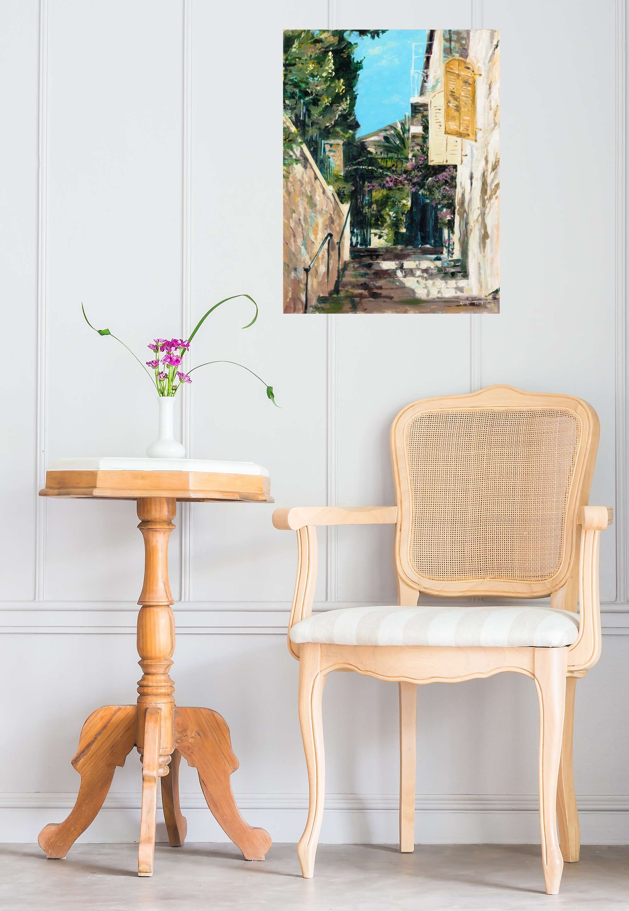 Jerusalem Oil Painting of New City Alley, Wall Art Acrylic Drawing ...