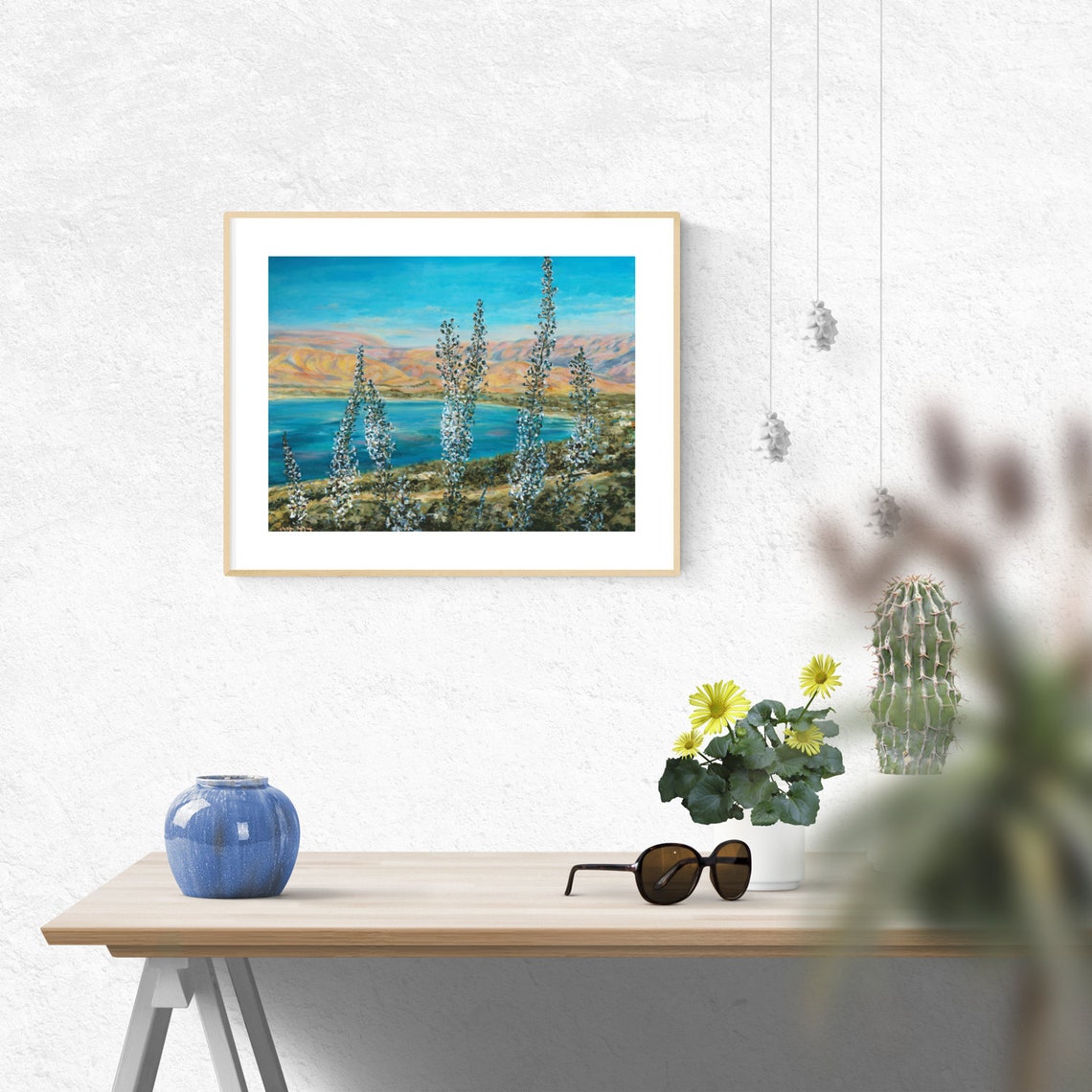 Lake Kinneret Painting, Sea of Galilee and the Golan Heights Israeli ...