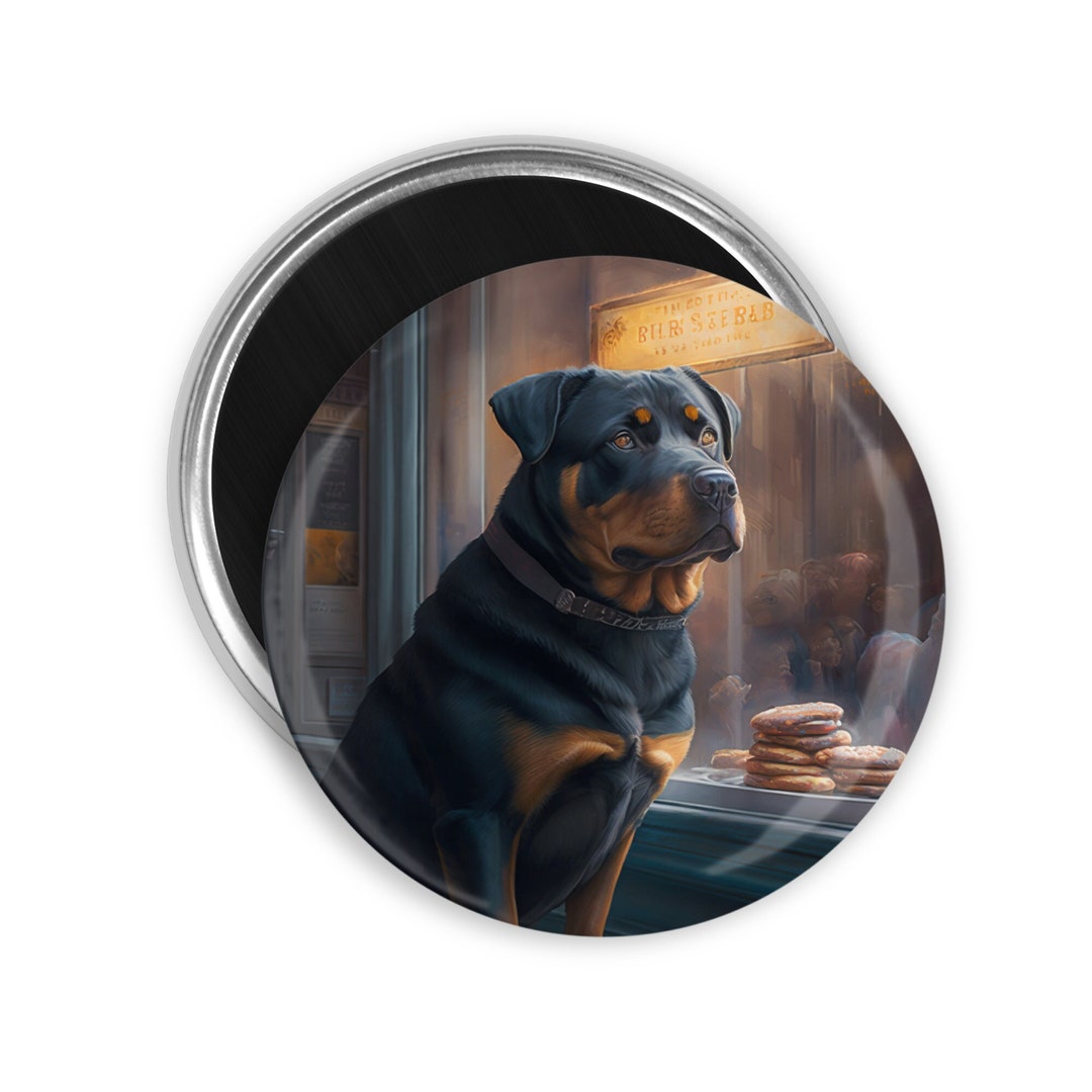 3.5 Adorable Rottweiler Peeking Out of Parisian Bakery Artistic Design ...